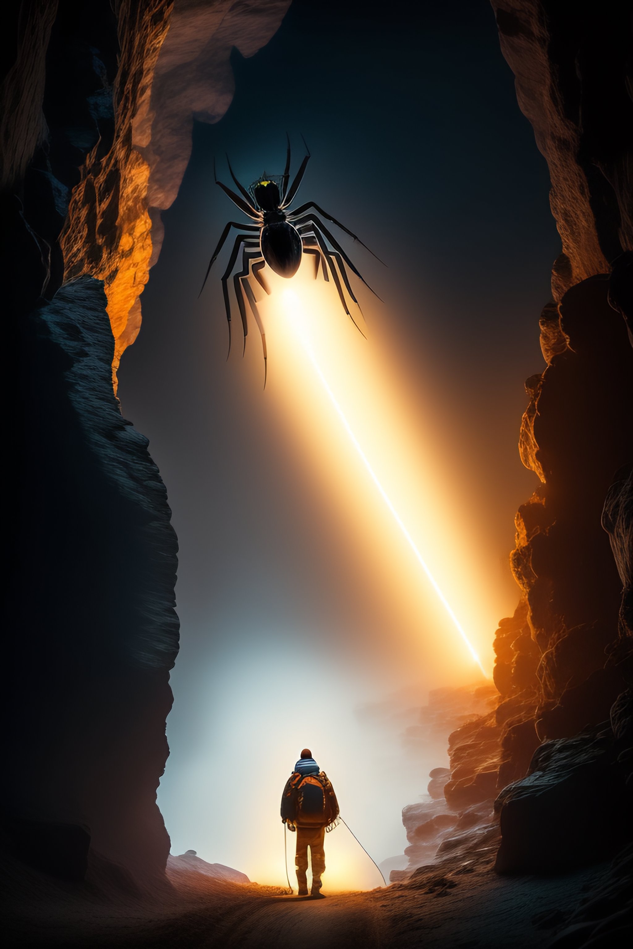 Lexica - Human carrying a flashlight being traped by a giant spider in ...