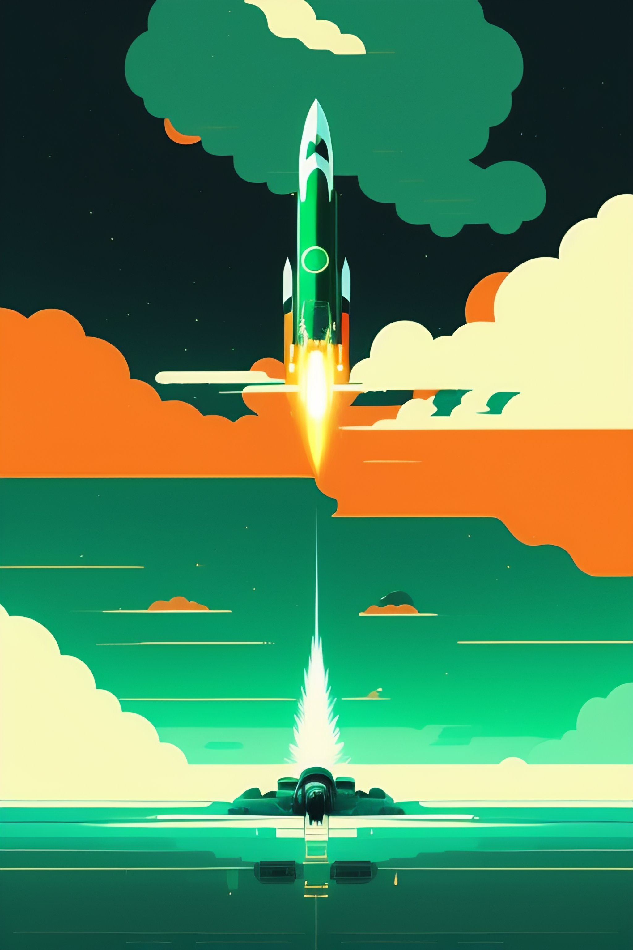 Lexica - Rocket flying through the clouds, style of laurie greasley, james gilleard, genshin ...