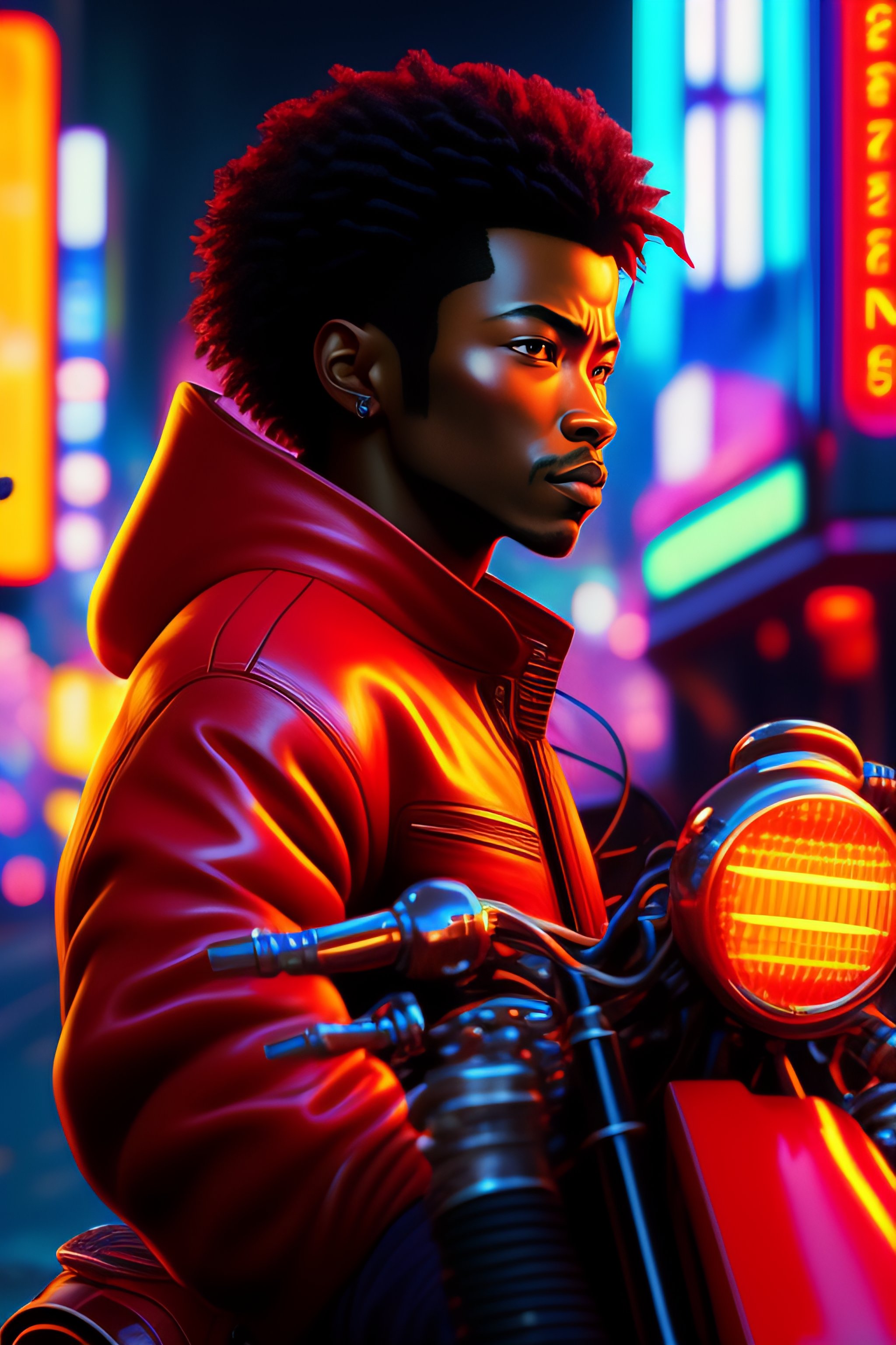 Lexica - Kaneda on his motorcycle in neo tokyo looking for akira, night ...