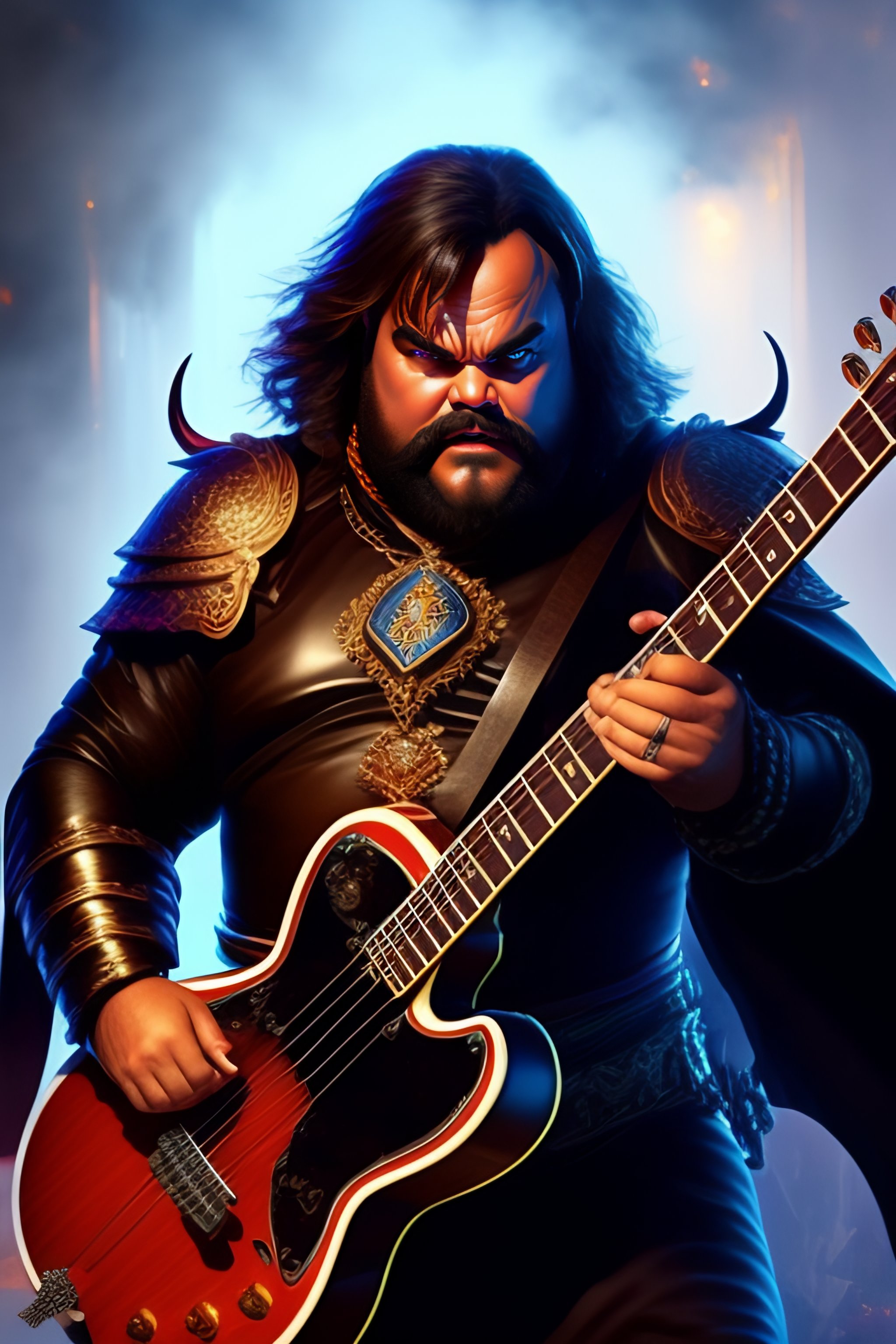Lexica - Dnd concept art for jack black playing a demon guitar player.