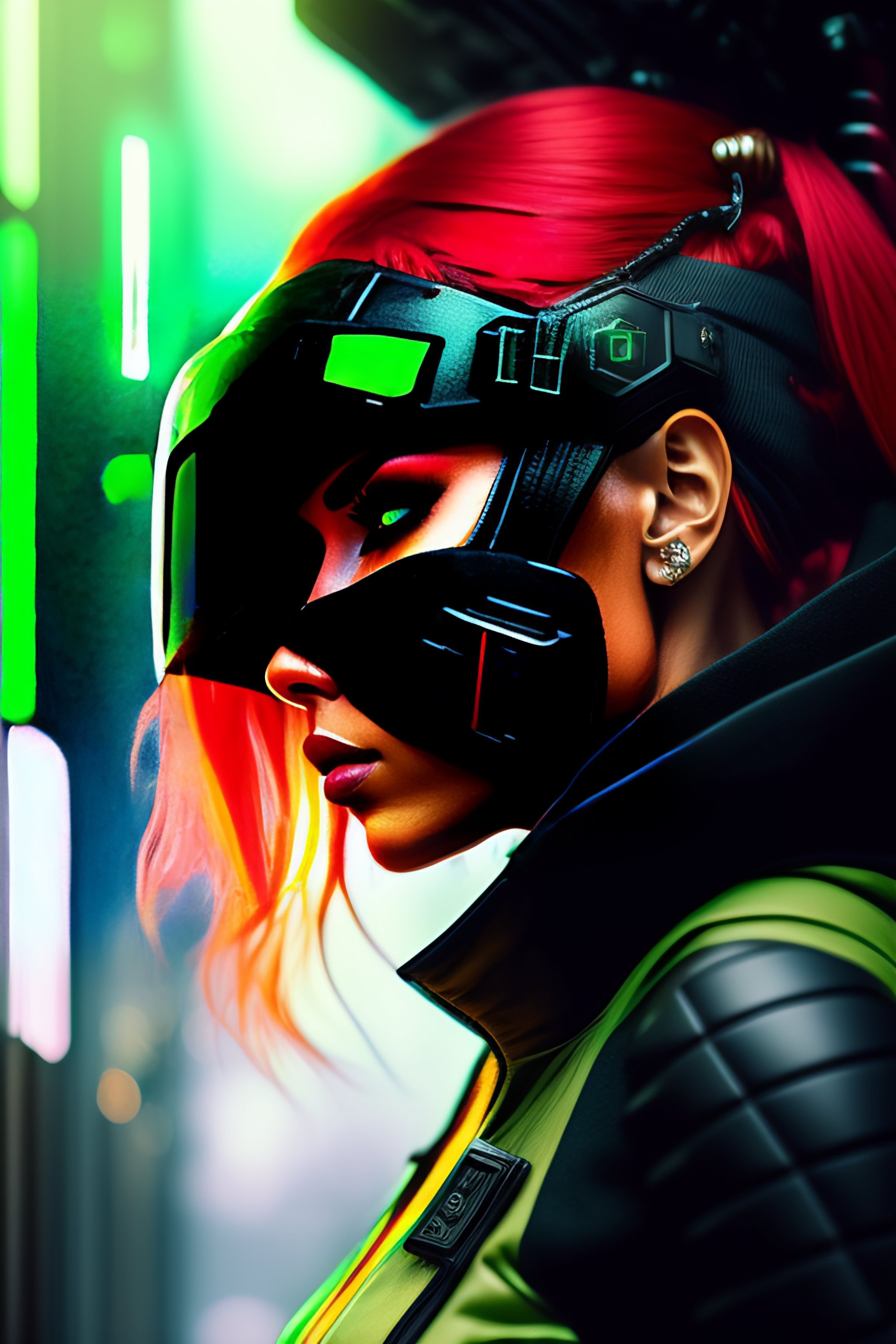 Lexica - Cyberpunk assassin with green eyes and red hair, detailed ...