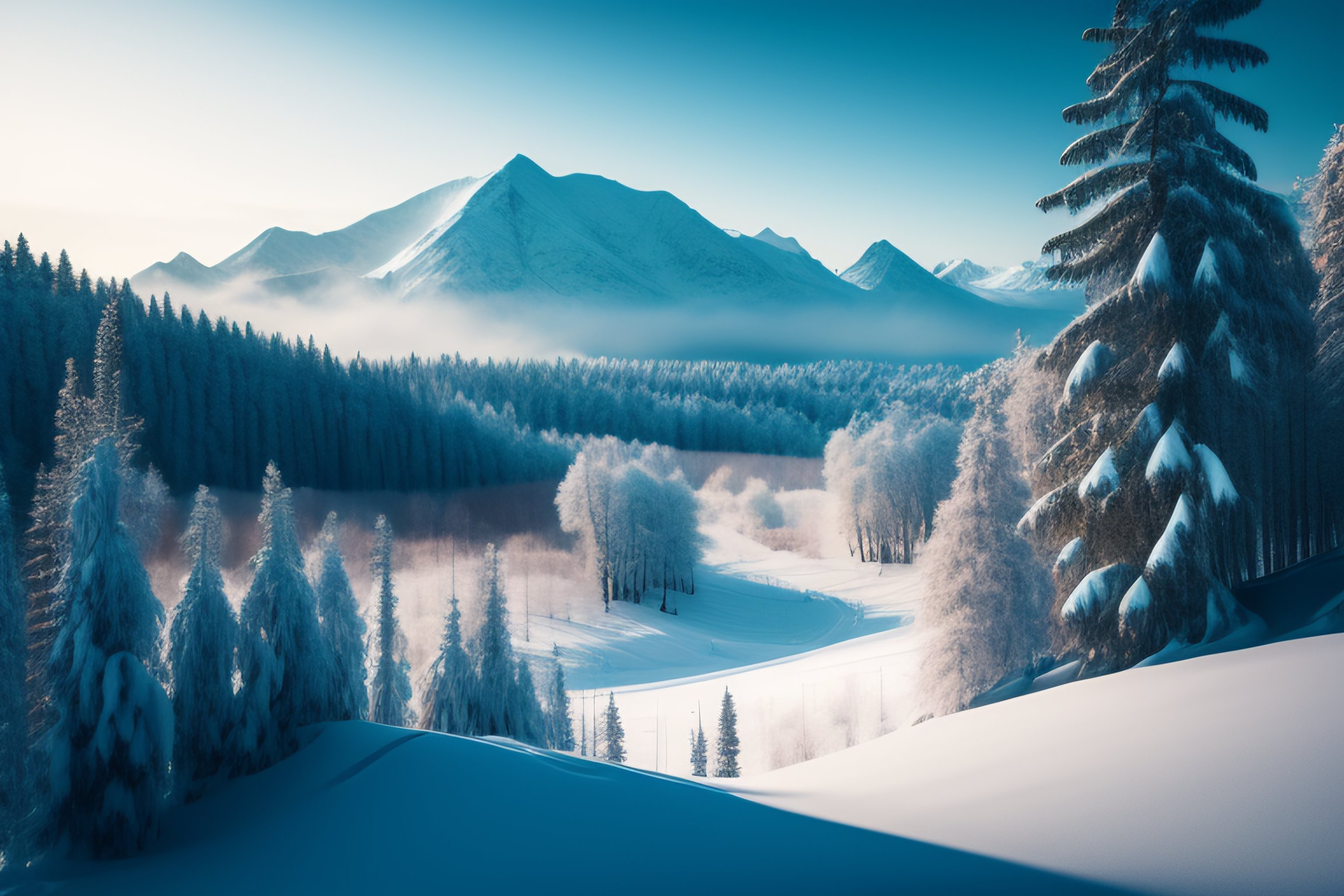 Lexica - Snowy landscape with trees