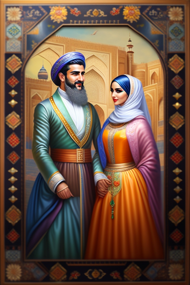 Lexica - A beautiful poster of an Iranian man and woman, oil painting ...