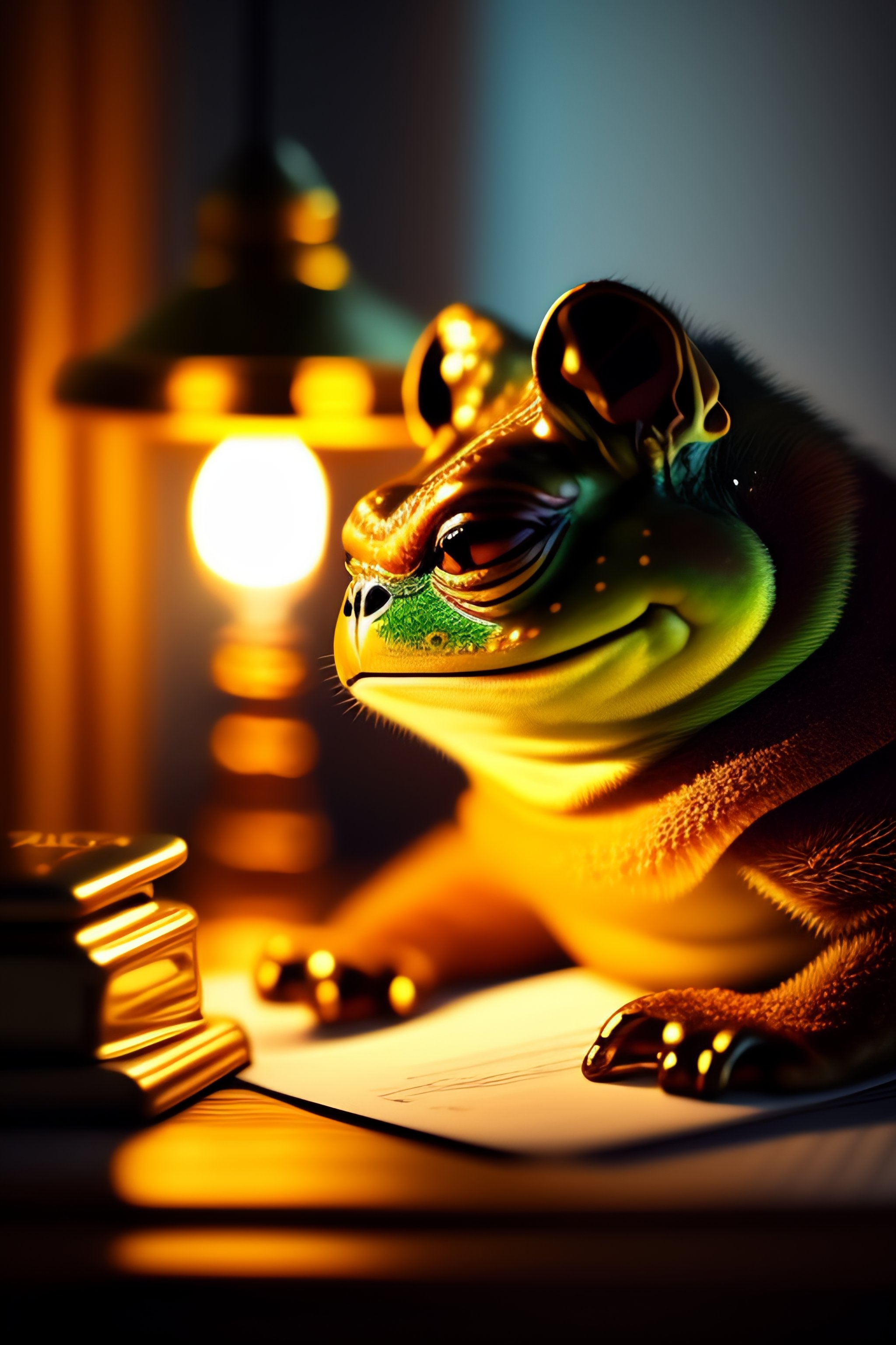 Lexica - An exhausted pepe the frog commiting tax fraud, paperwork ...