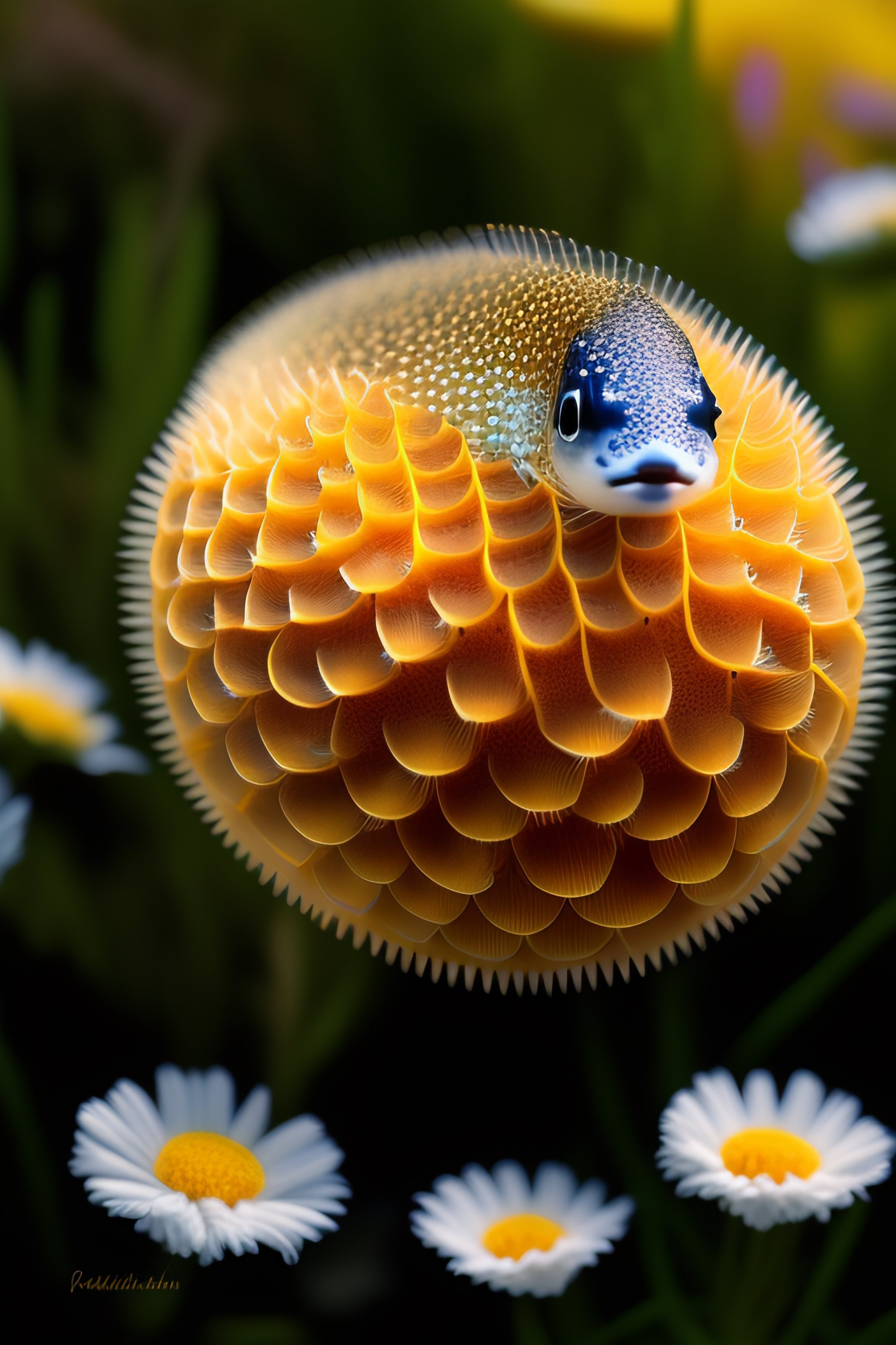 Lexica - A cute puffer fish relaxing in a field of flowers