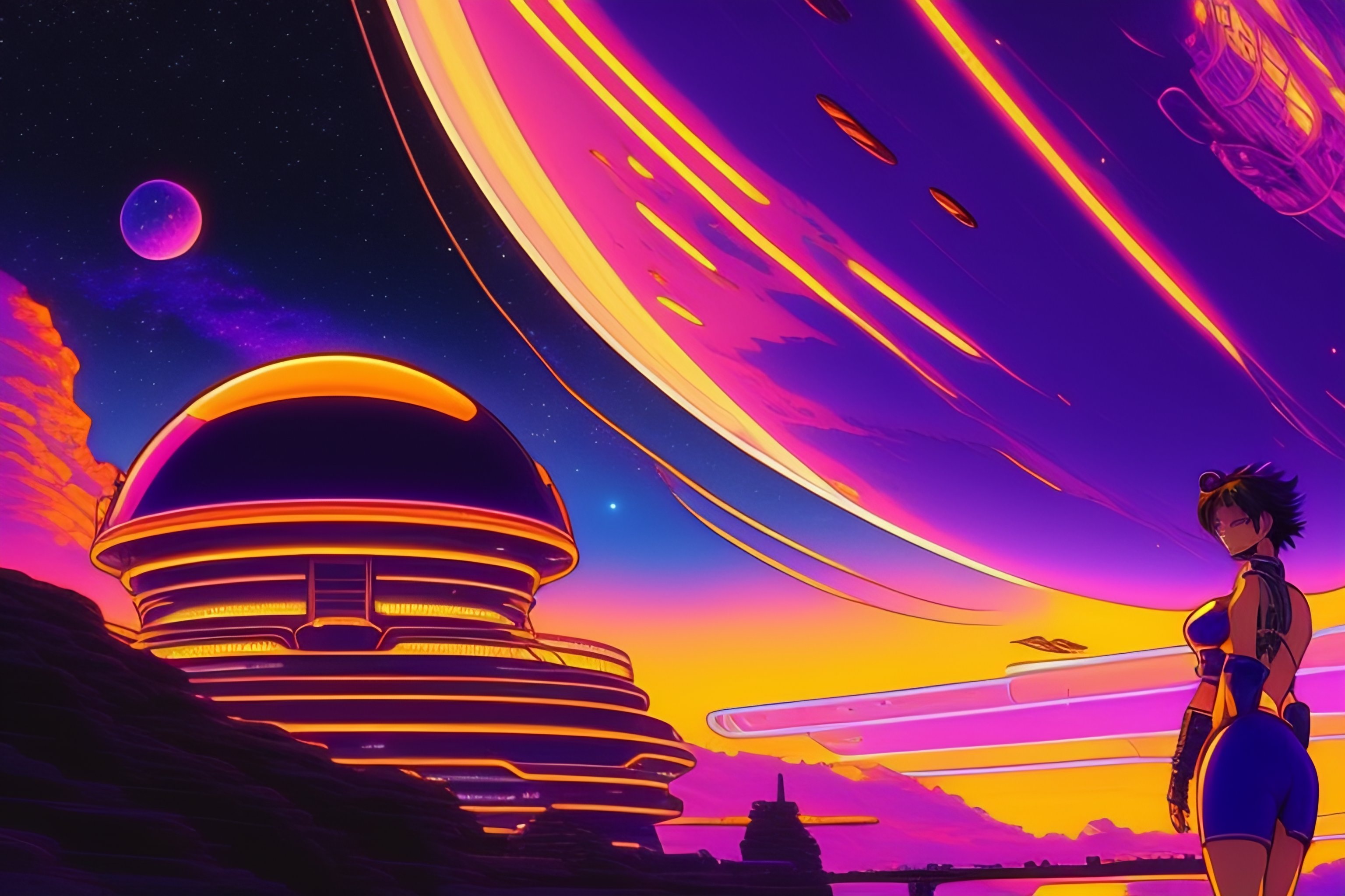 Lexica - Vintage 90's anime style. quaint spaceport at the outskirts of ...