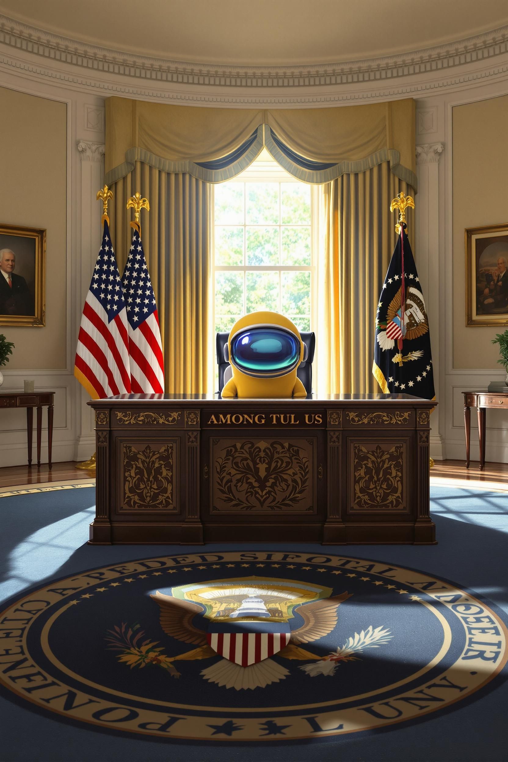 Lexica - An "among us" crewmate sitting at the presidential desk in the ...