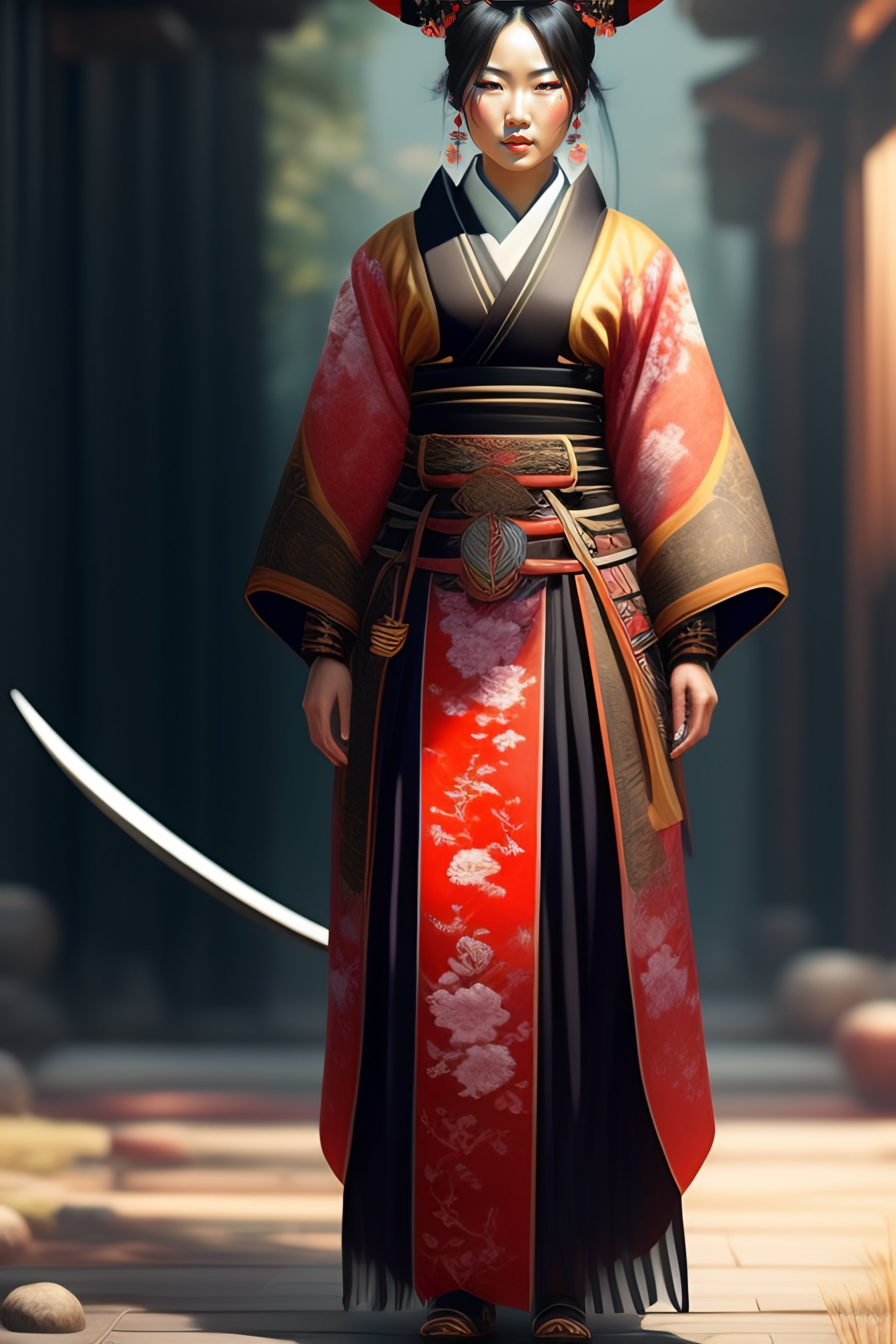 Lexica - Concept art of a beautiful samurai woman, kimono, trousers ...
