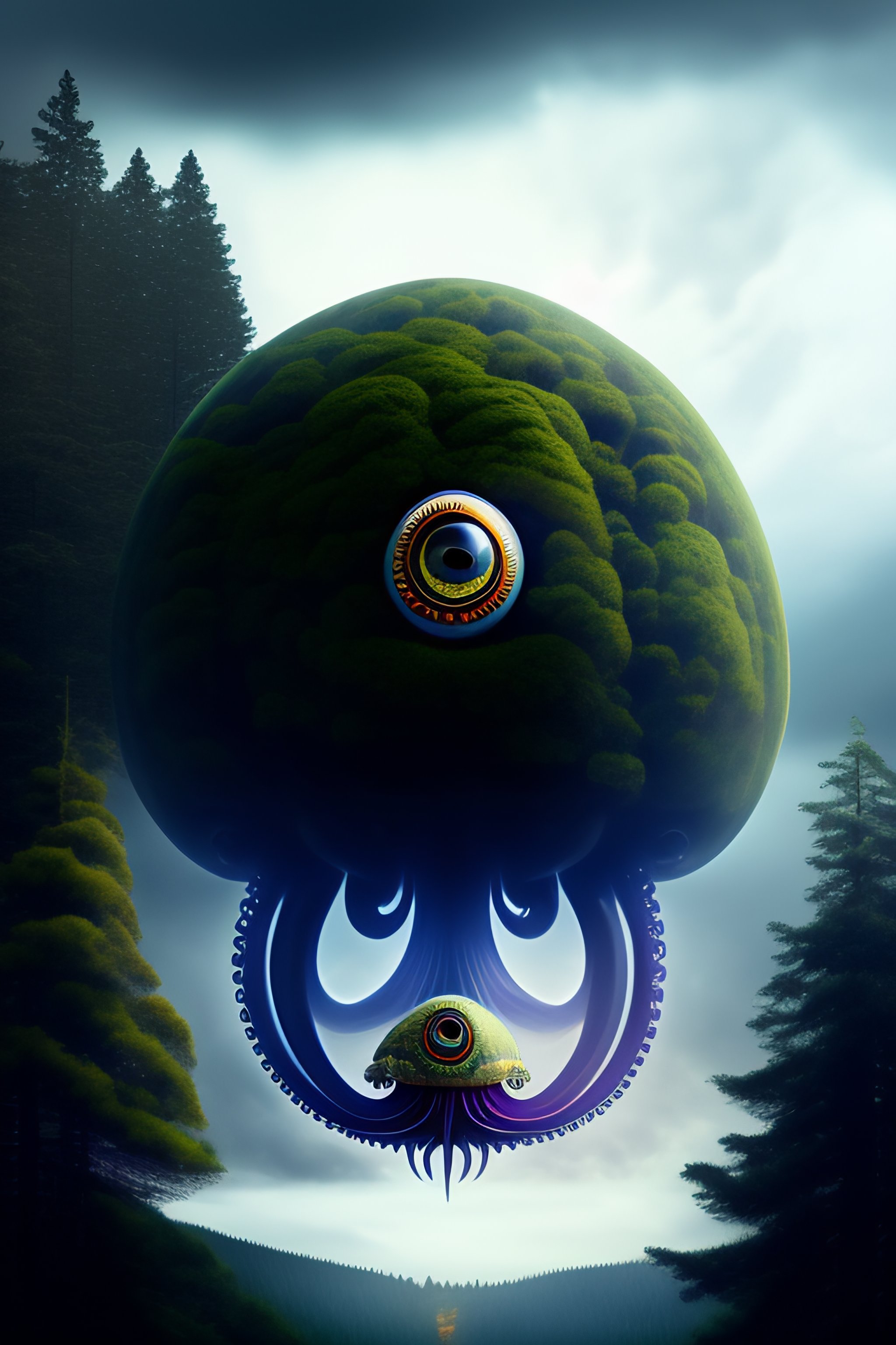 Lexica - A monster octopus creature eye looking down in the stormy sky ...