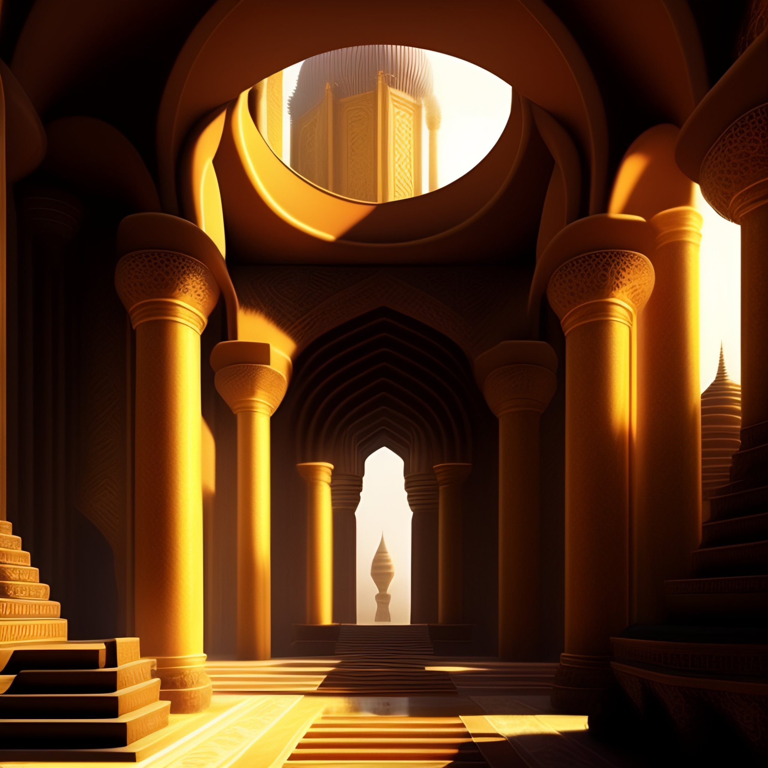 Lexica - Infinite golden city sunken under the sand, arabic temples and towers coming from the ...