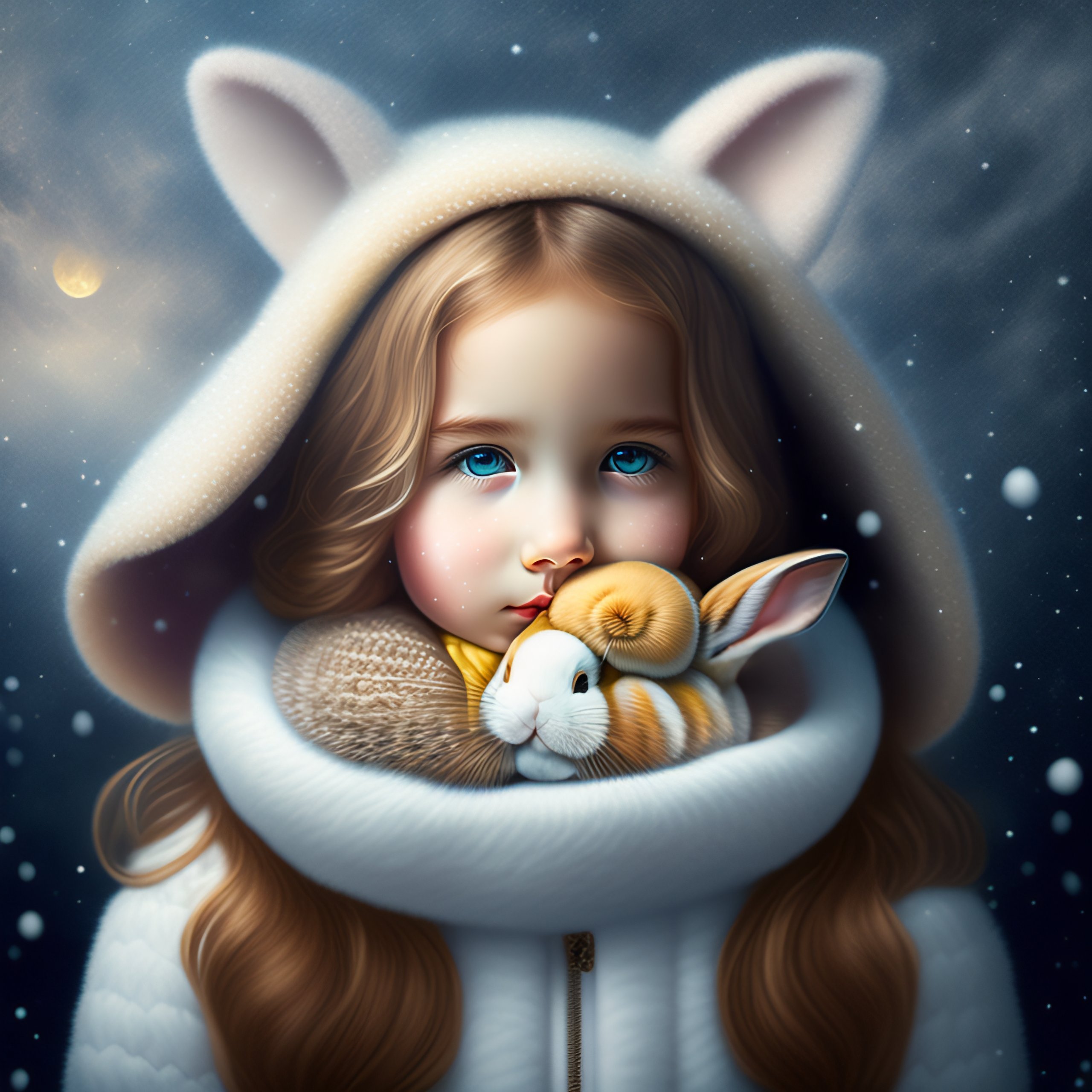 Lexica - Girl with winter sleepy rabbit