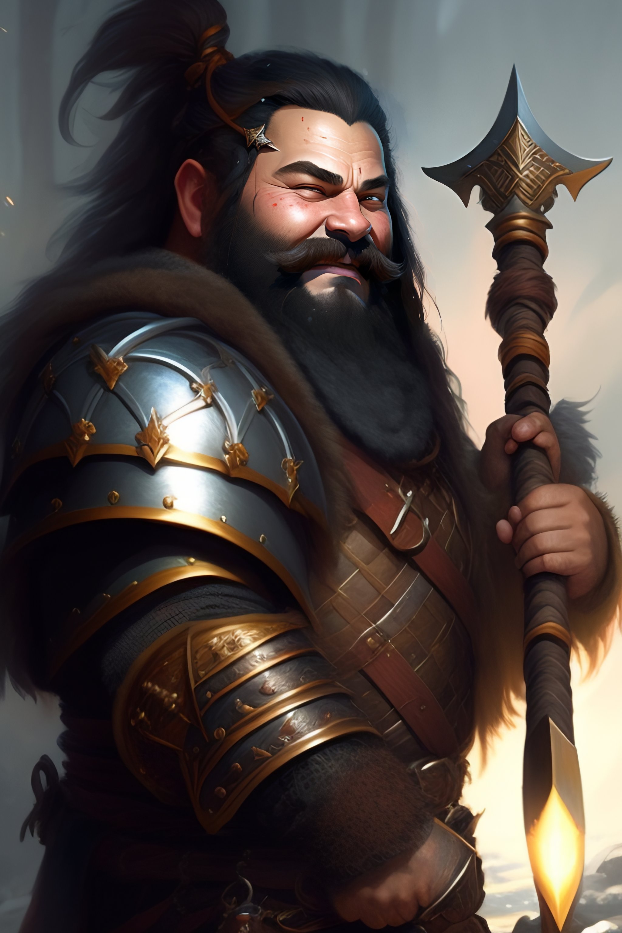Lexica - Portrait of a happy dwarf paladin with orcish axe and rusty ...