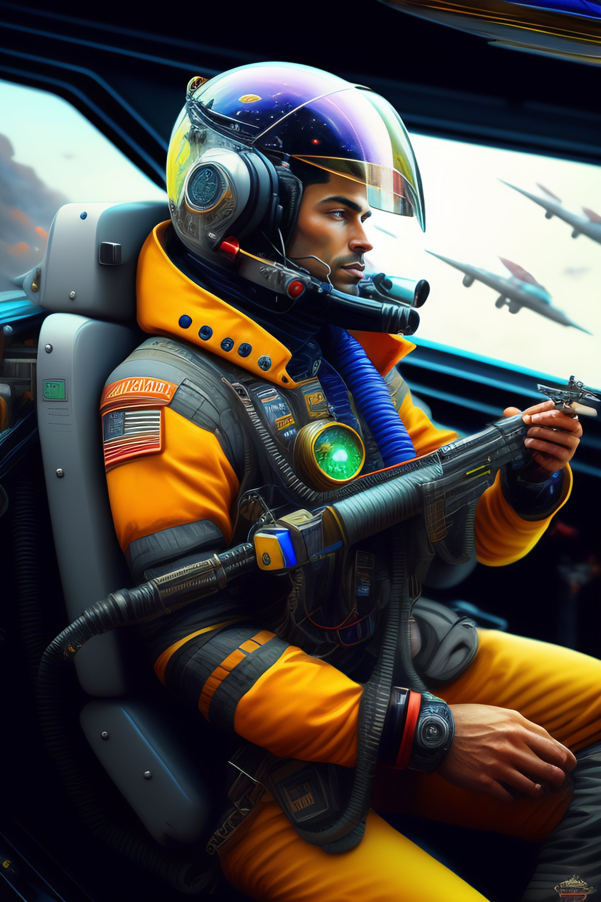 Lexica - Cyborg pilot man wired to commands, detailed maximalist ...