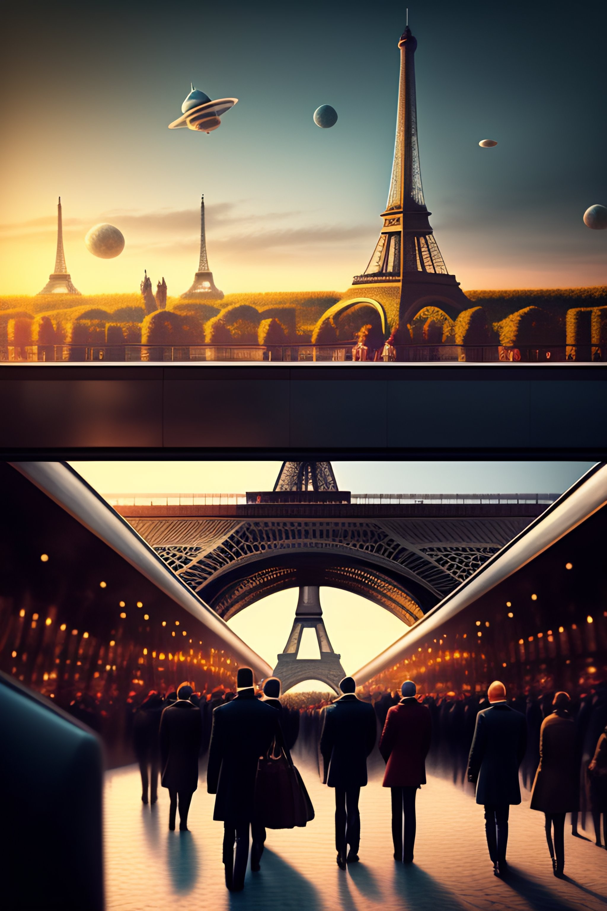 Lexica - Vintage paris welcoming aliens from outer space while people ...