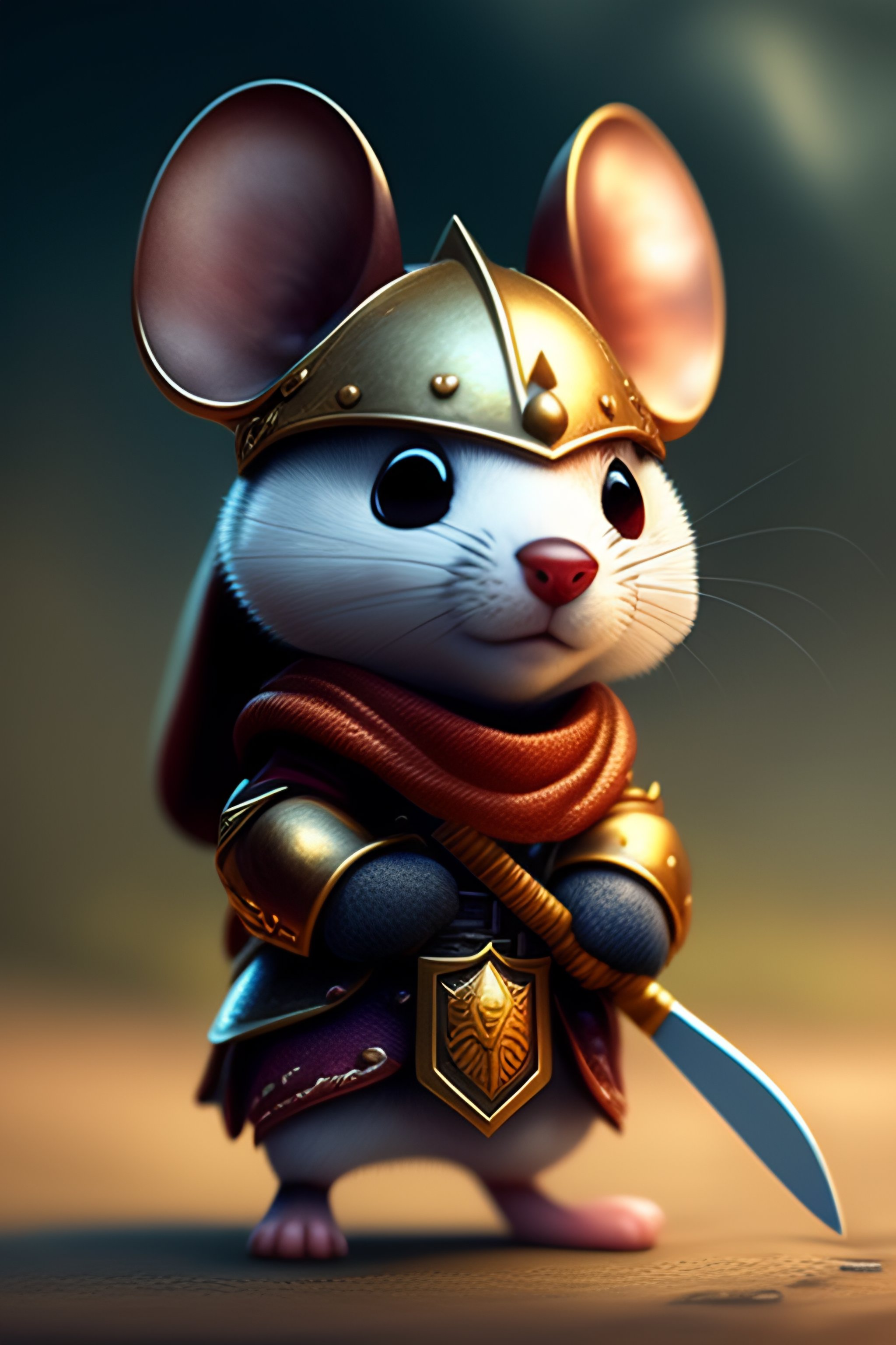 Lexica - Small warrior mouse with a pin as a sword, and a torn ear