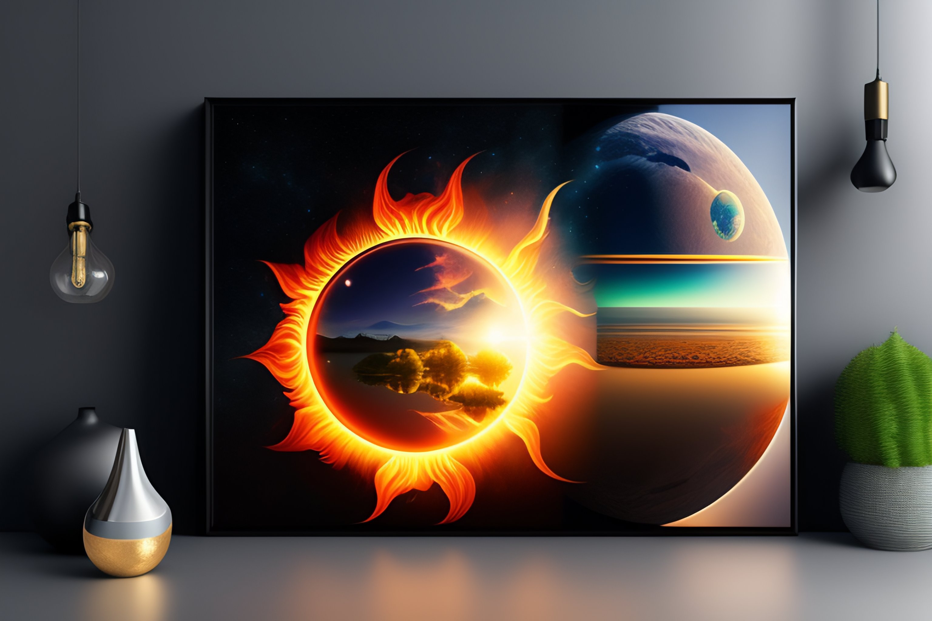 Lexica - Sun and moon wall art poster,high details,8k