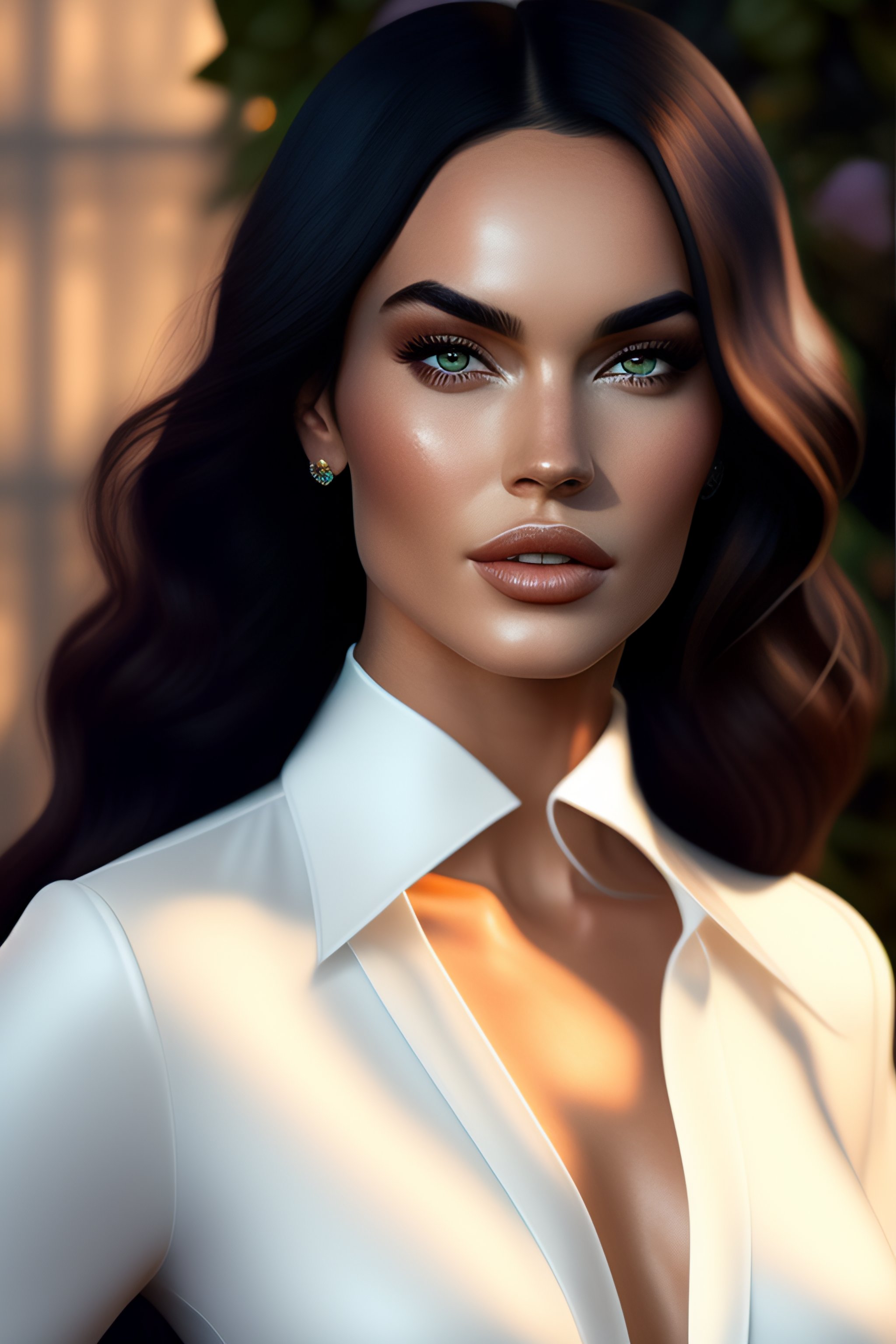 Lexica - Full body of combined Megan Fox and Selena Gomez, men's white ...