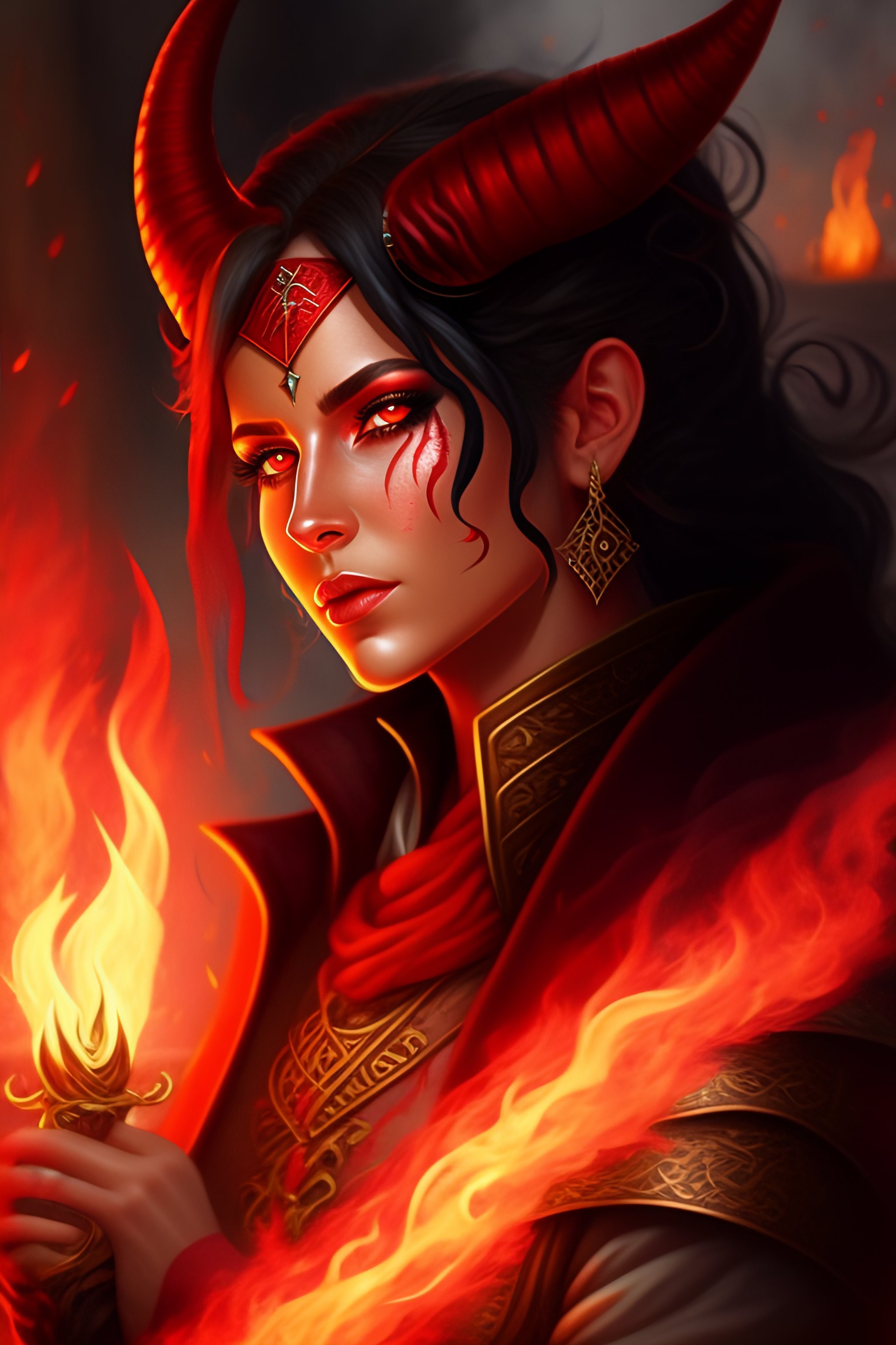 Lexica - Red tiefling, horns, jewls, magic, runes, D&D, spells, devil ...