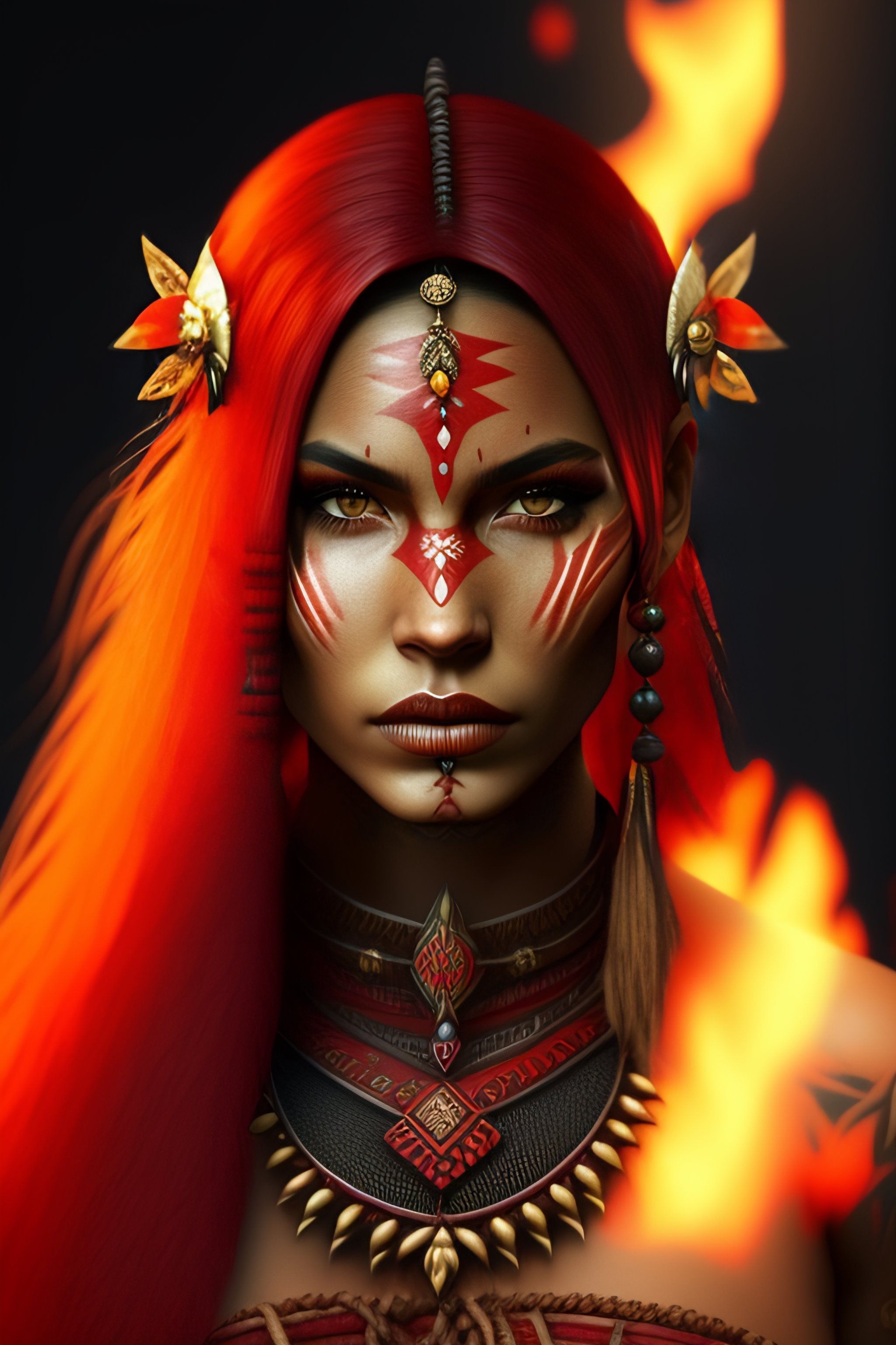 Lexica - Wild tribe girl, tanned, red and white marks and tattoo on ...