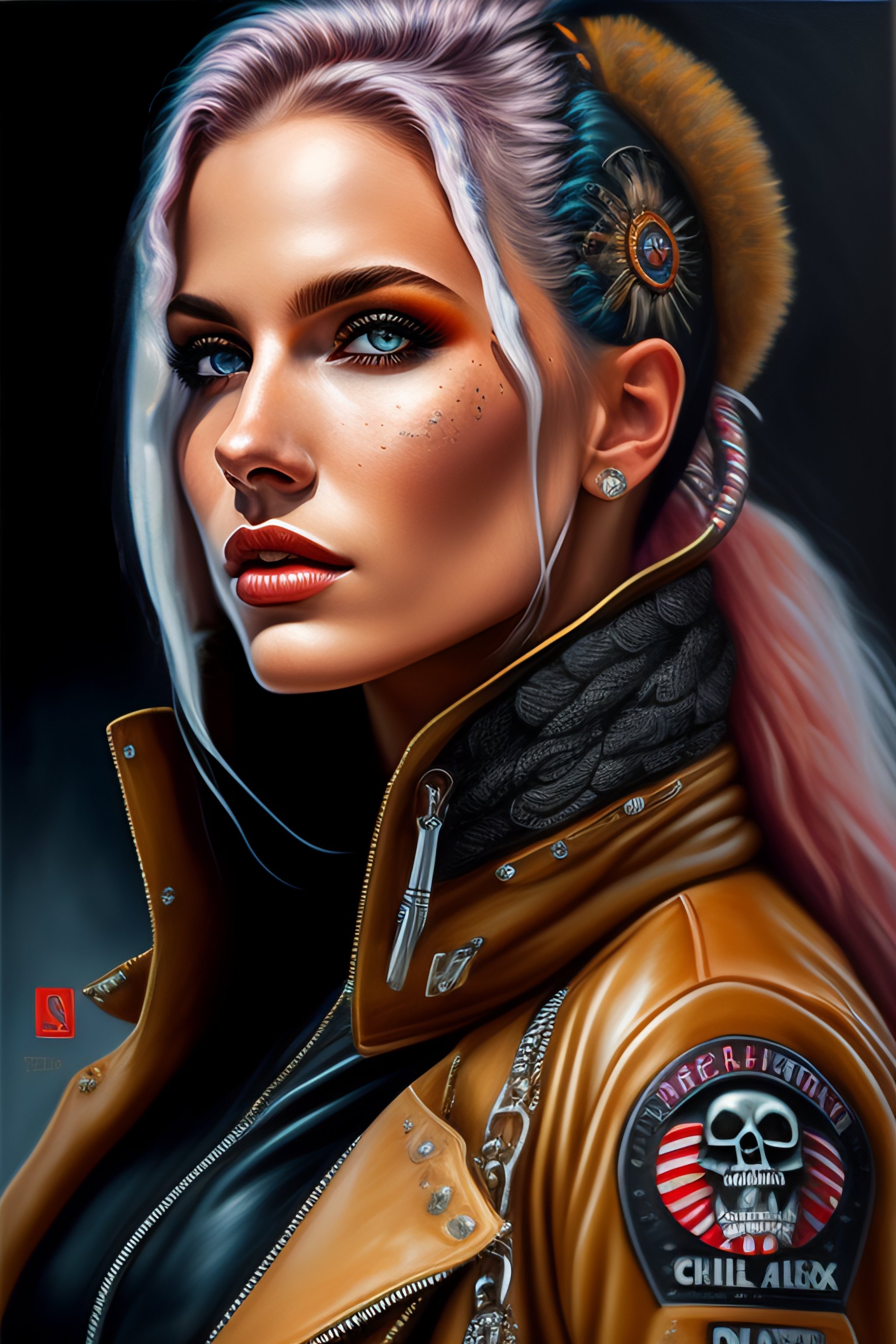 Lexica - Cute punk scull girl, mad max jacket, renaissance, cables on ...