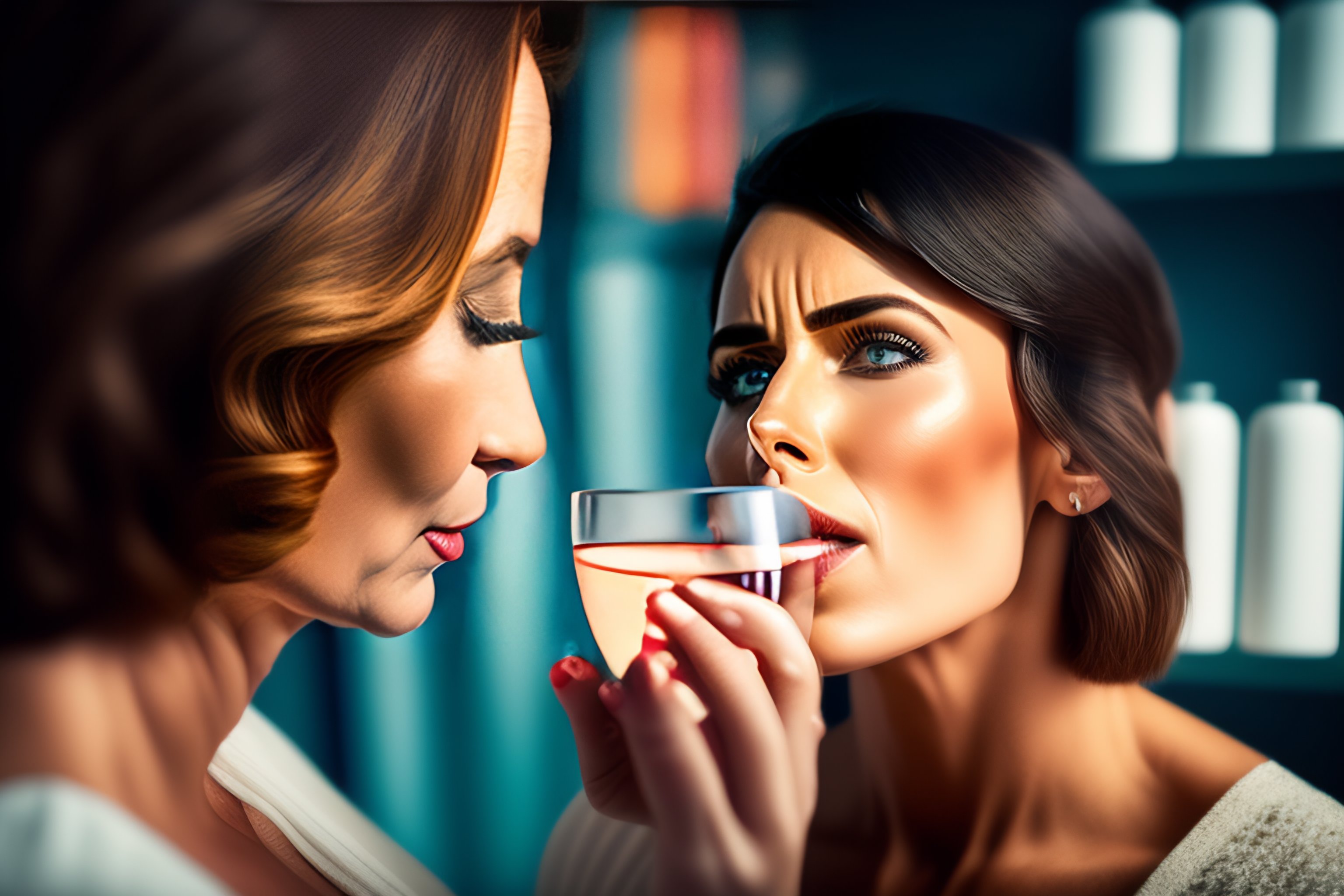 Lexica - Woman swallowing a thyroid medication pill with a glass of water