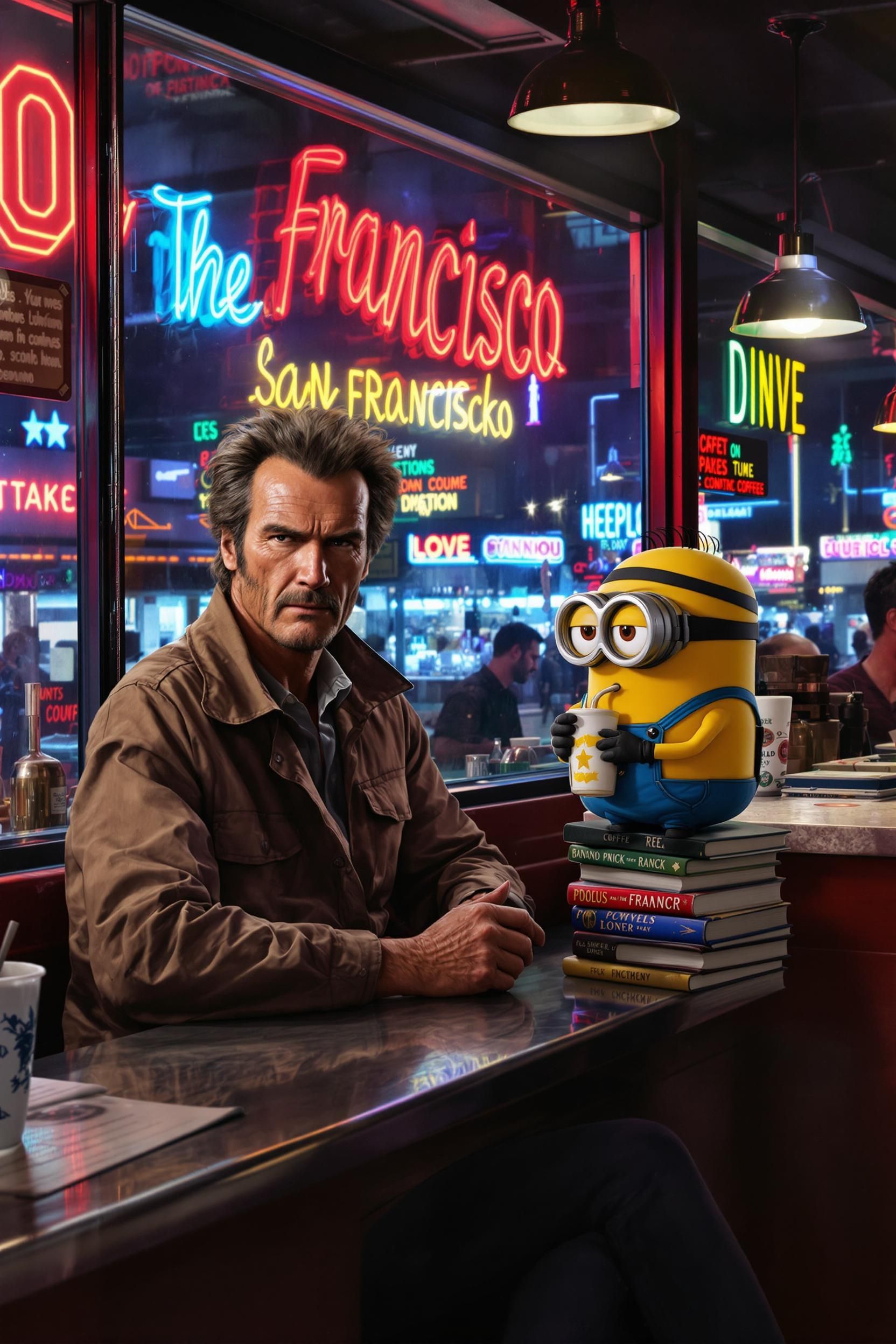 Lexica - Clint Eastwood and Minion in scene from movie "Dirty Harry"