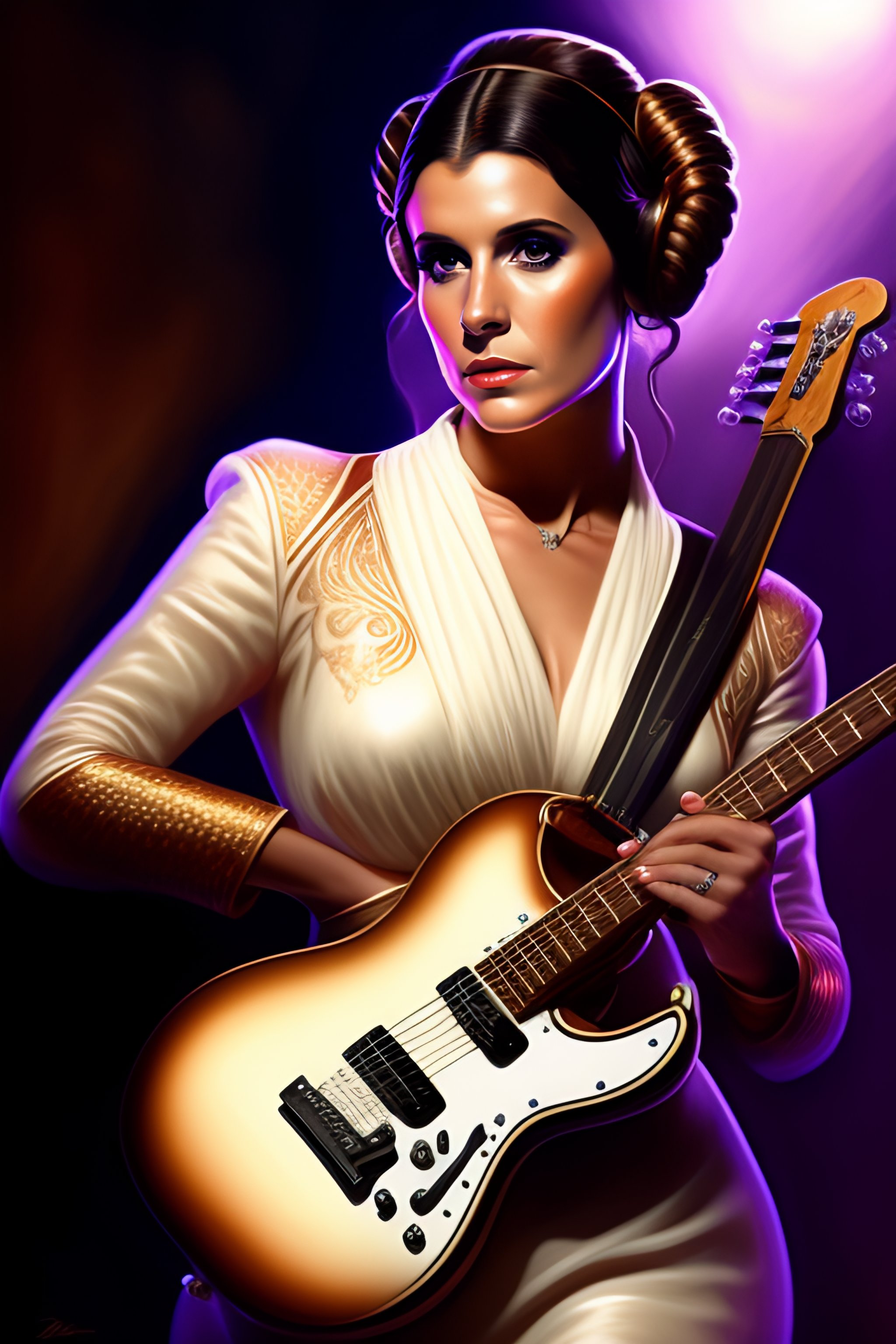 Lexica - Portrait of princess leia playing the guitar, intricate ...