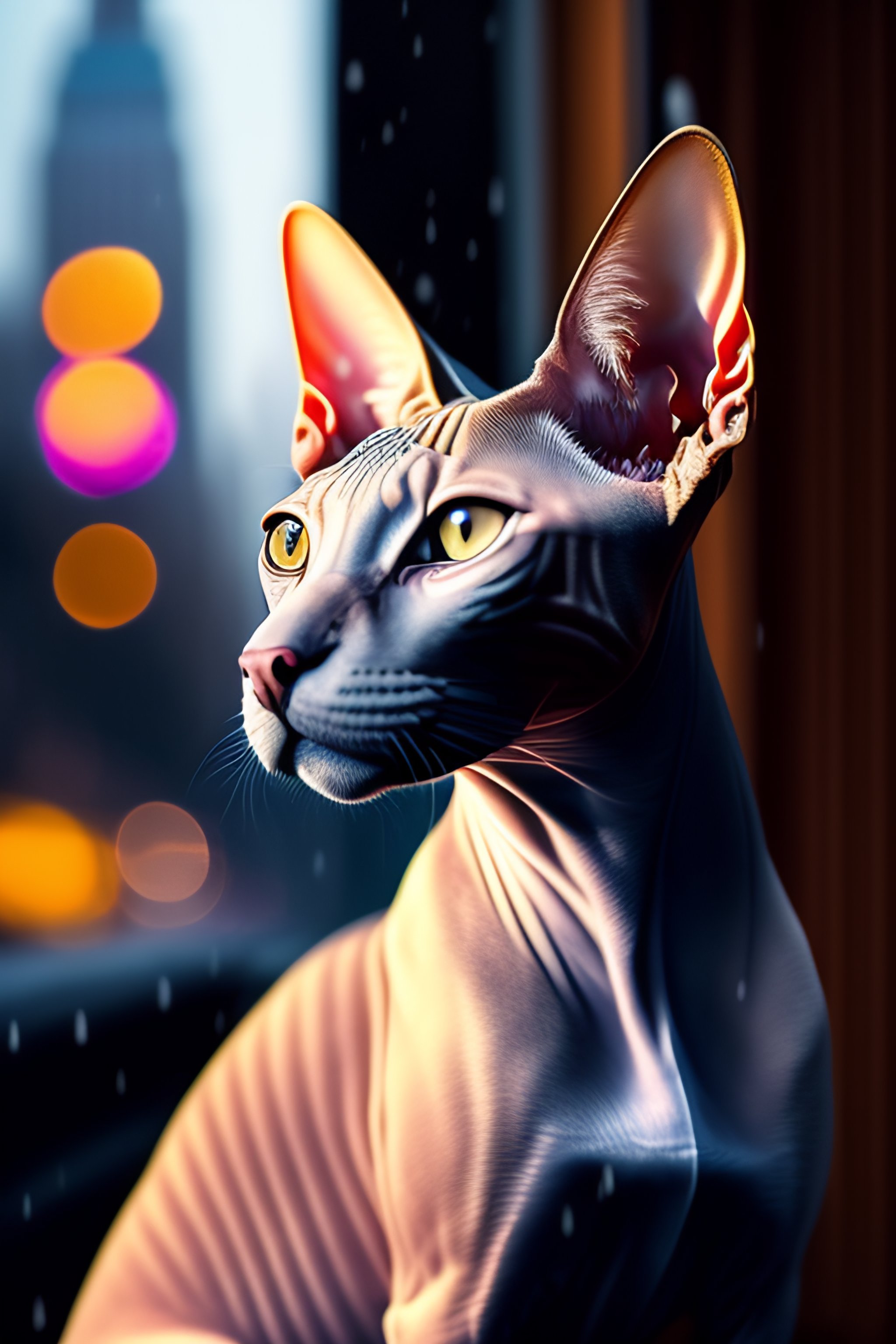 Lexica - Glitter detailed sphynx cat looking at the new york city ...