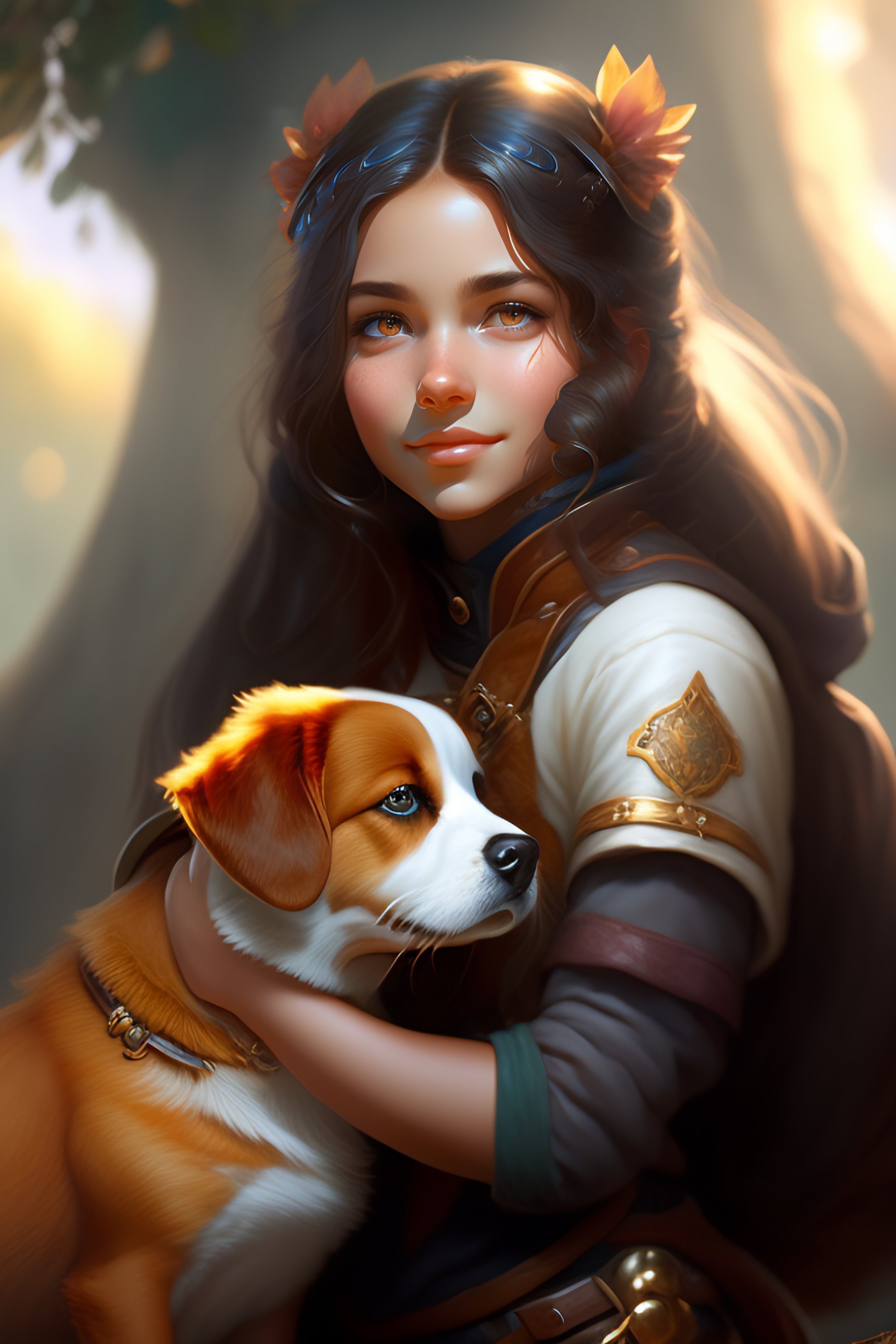 Lexica - A detailed picture of a cute calm girl flirting with dog ...