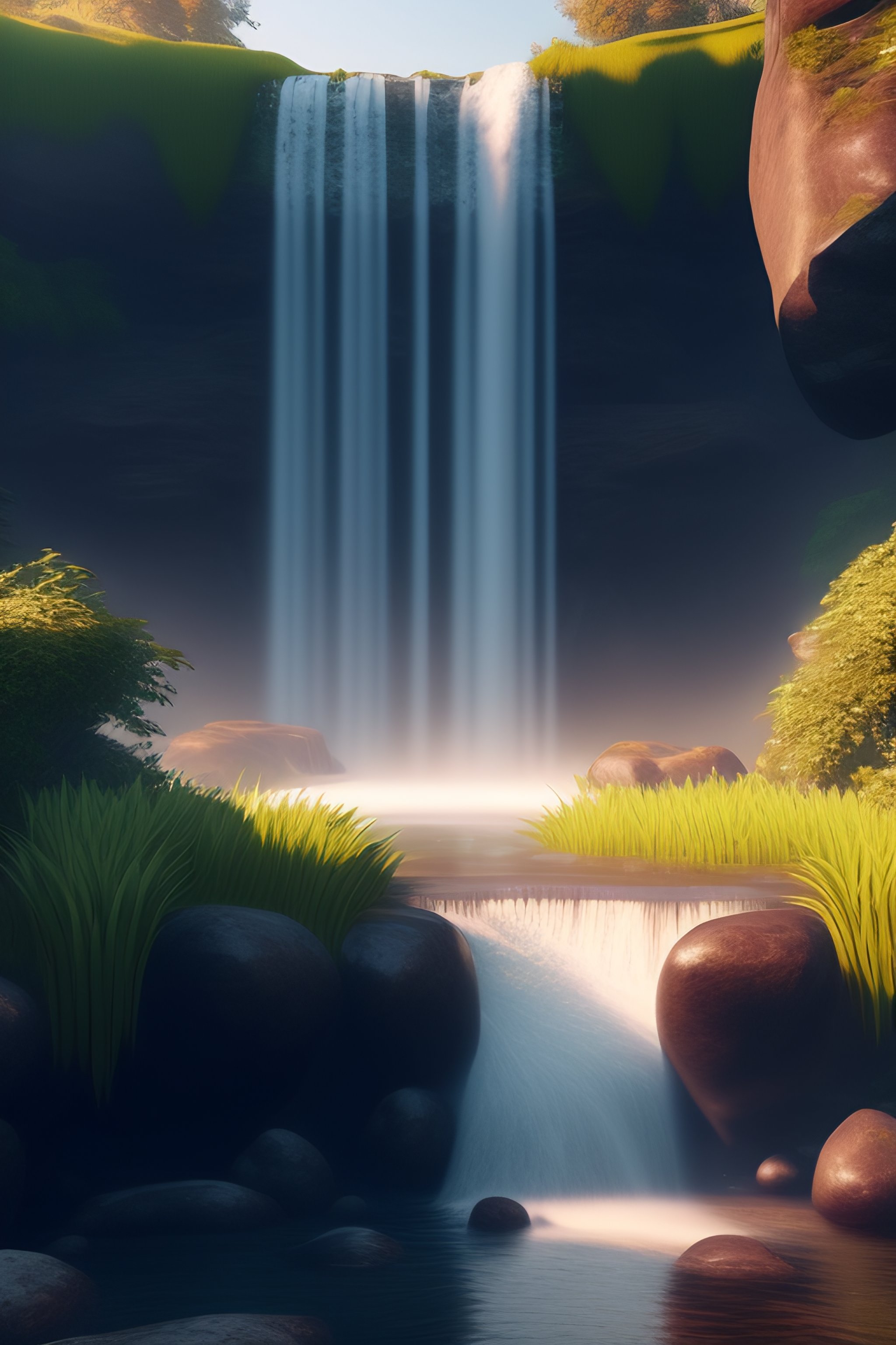 Lexica - Waterfall in farm rural in beautiful day realistic, highly ...