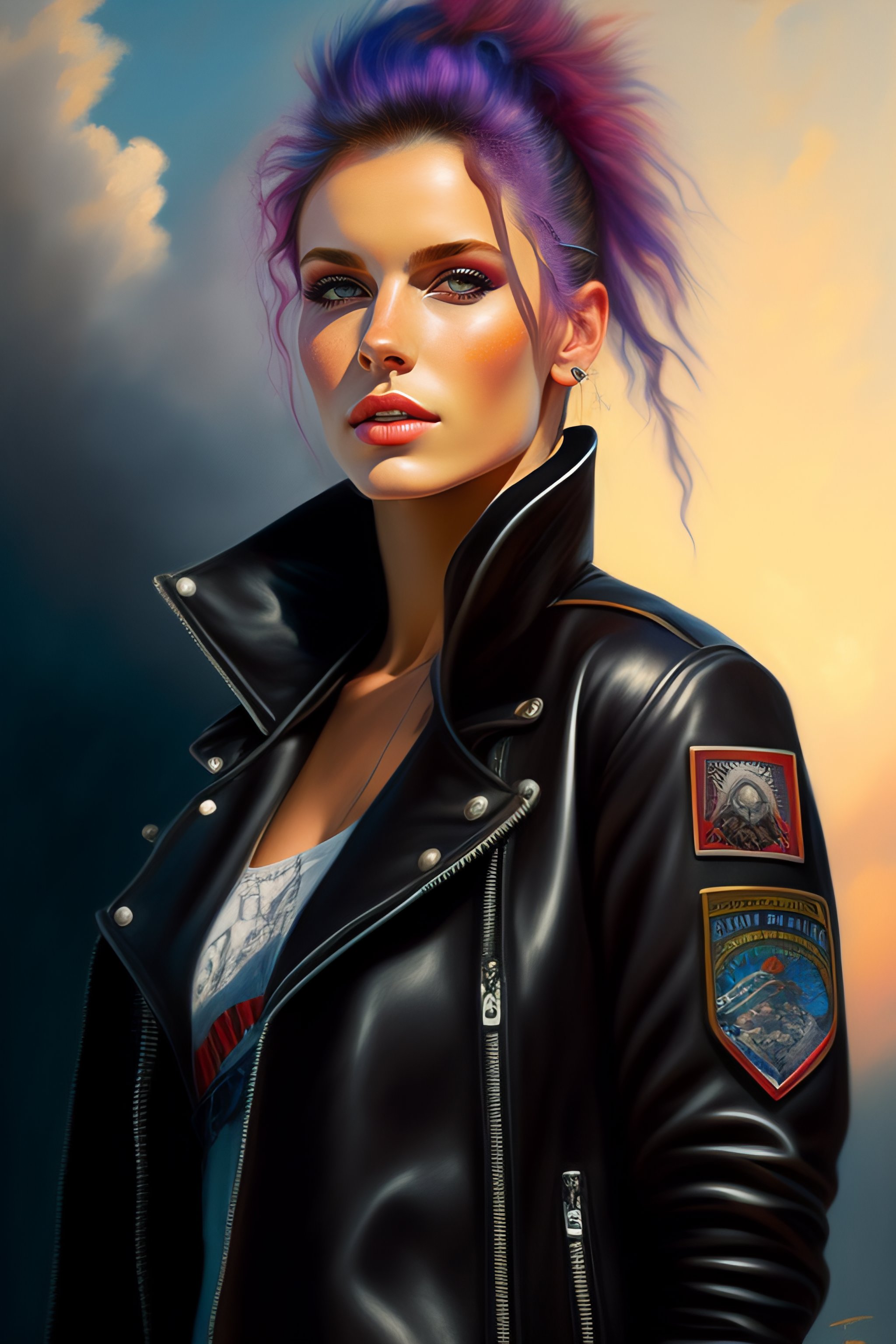 Lexica - Cute punk rock girl, mad max jacket, renaissance, cables on ...