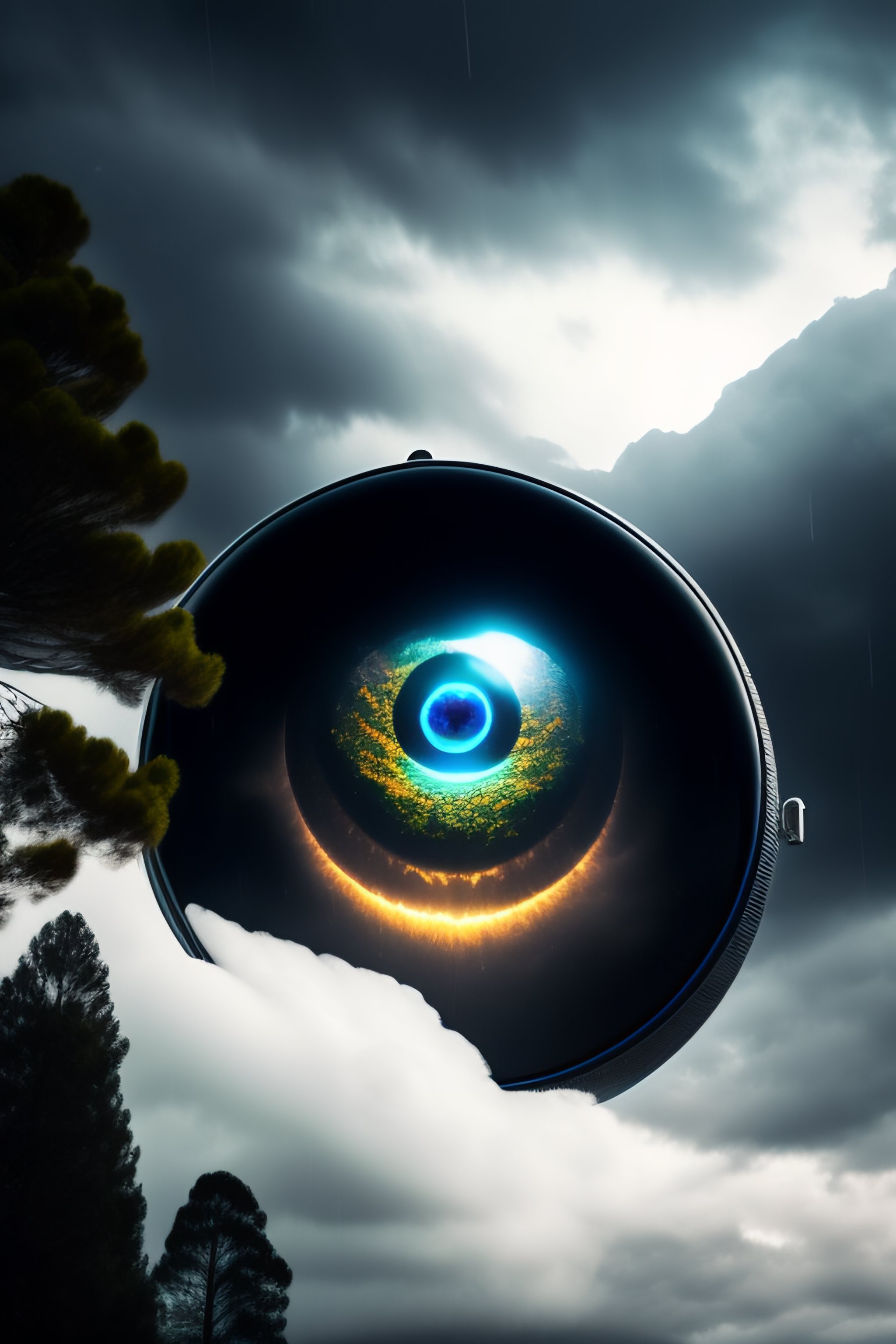 Lexica - A monster evil eye looking down in the stormy sky, viewed from ...