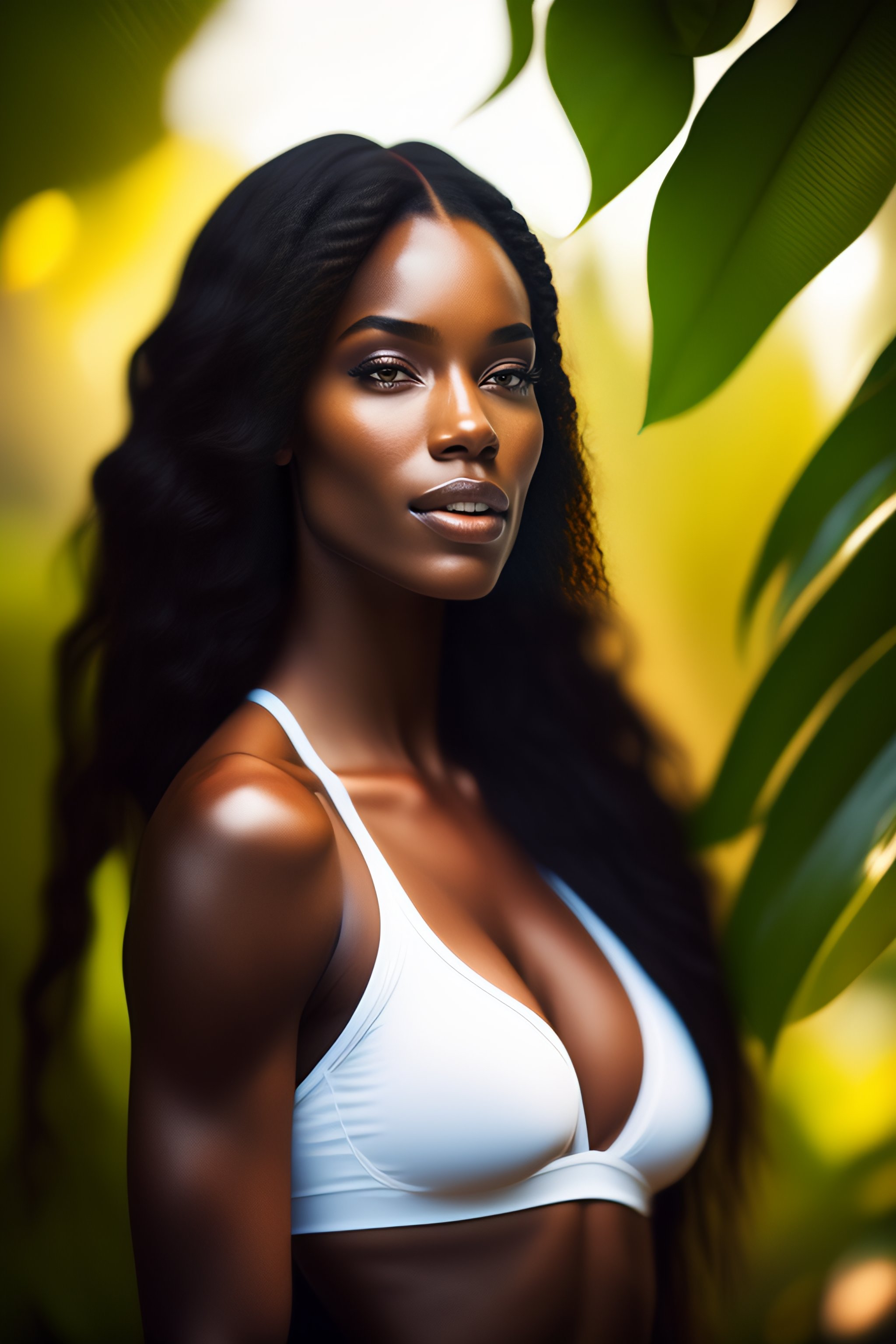 Lexica - Black woman, laundry of tropical leaves, long hair, sports ... Lexica - Black woman, laundry of tropical leaves, long hair, sports ...