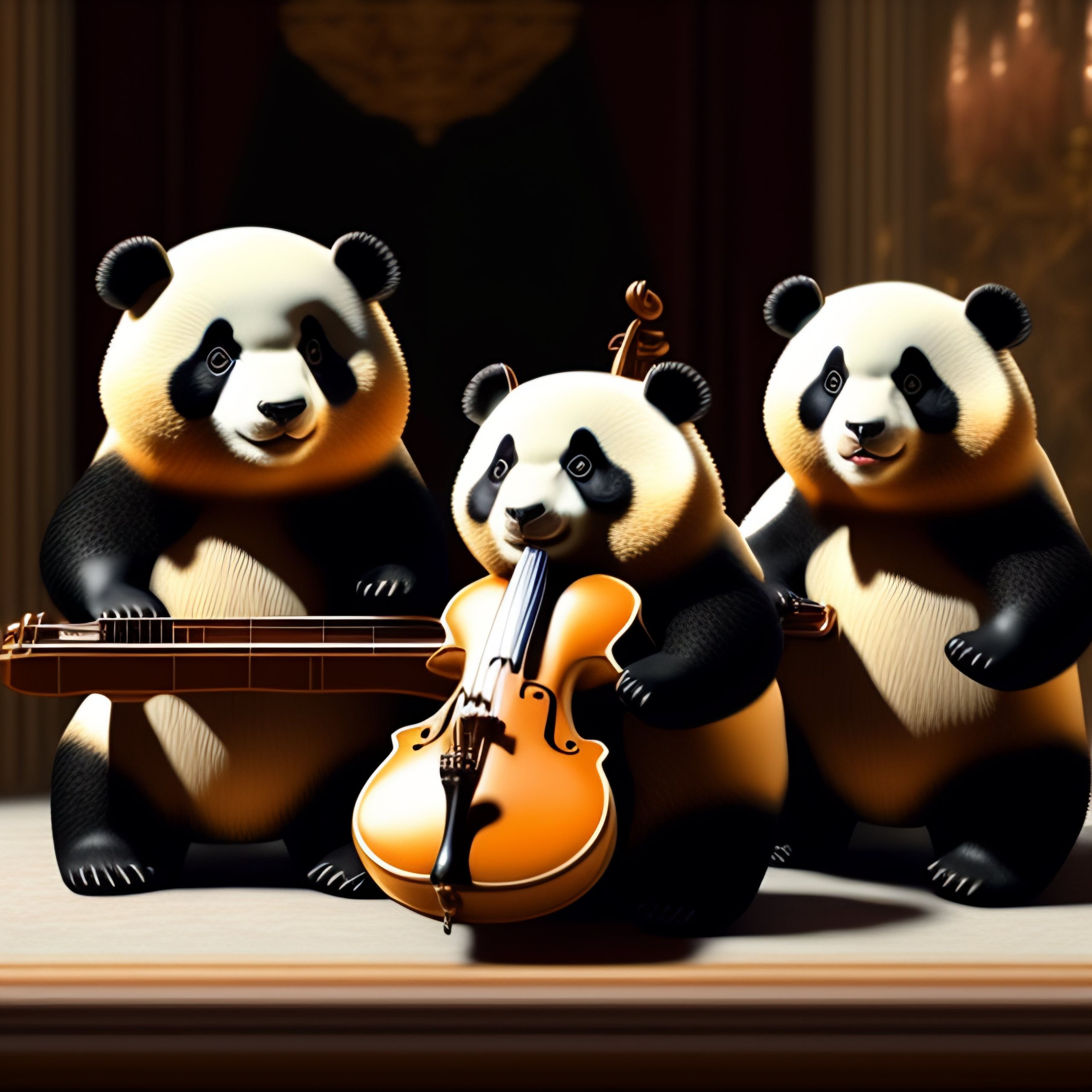 Lexica - A trio of panda bears playing music and dressed in 18th ...