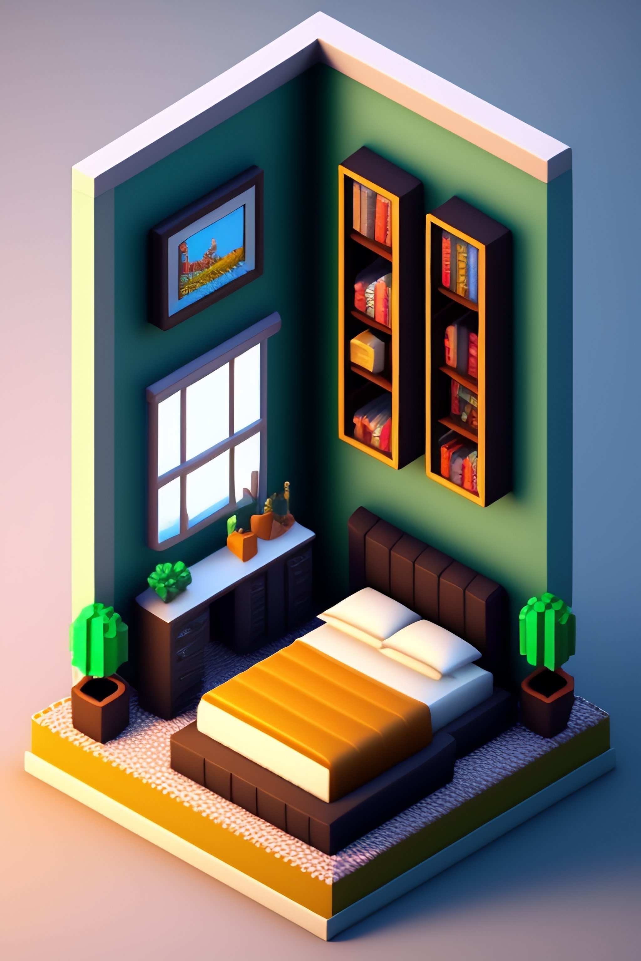Lexica - Detailed isometric bedroom, pixel art, unreal engine voxel render
