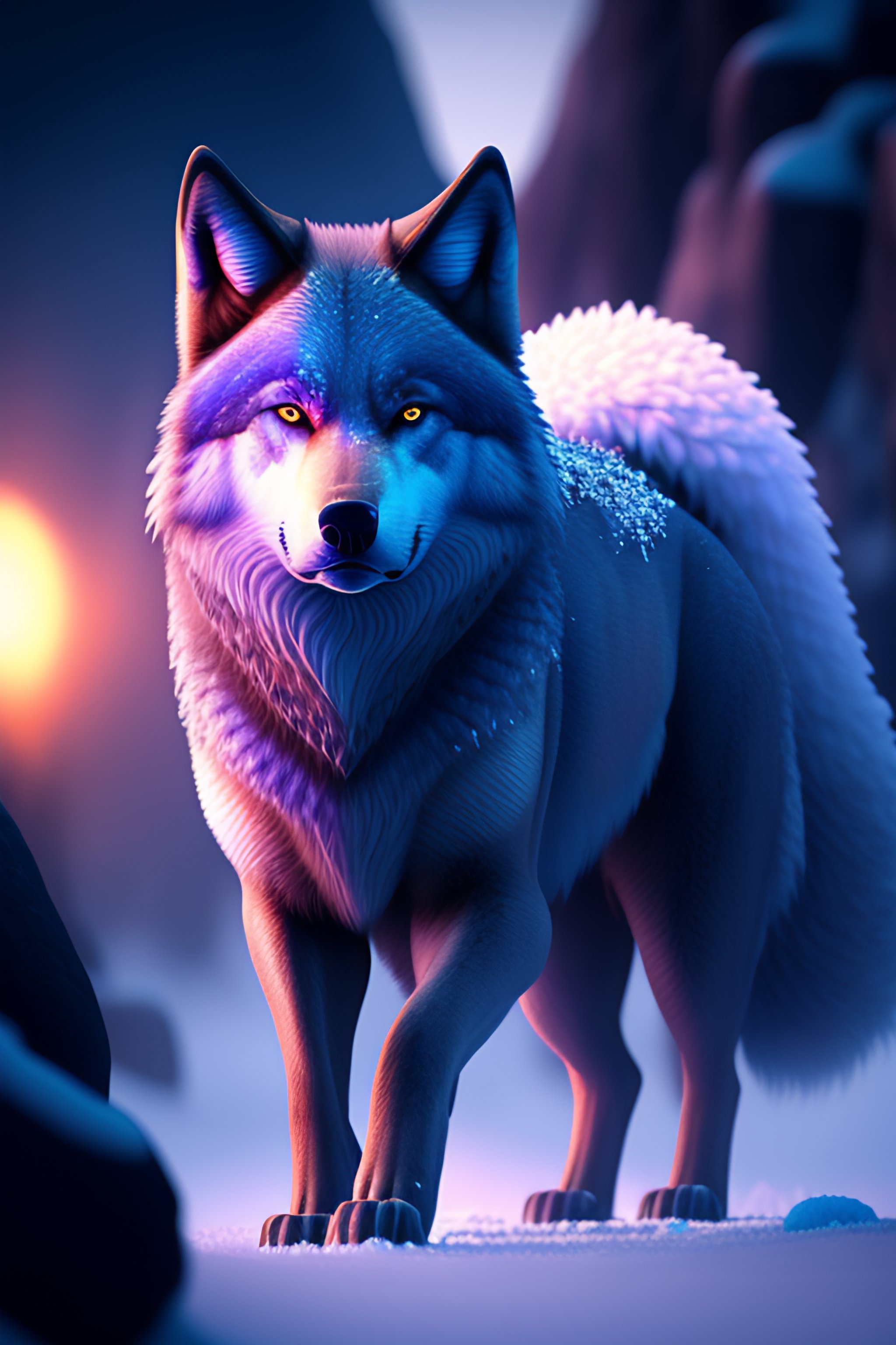 Lexica - A large, wolf-like creature with shimmering, icy blue fur that ...