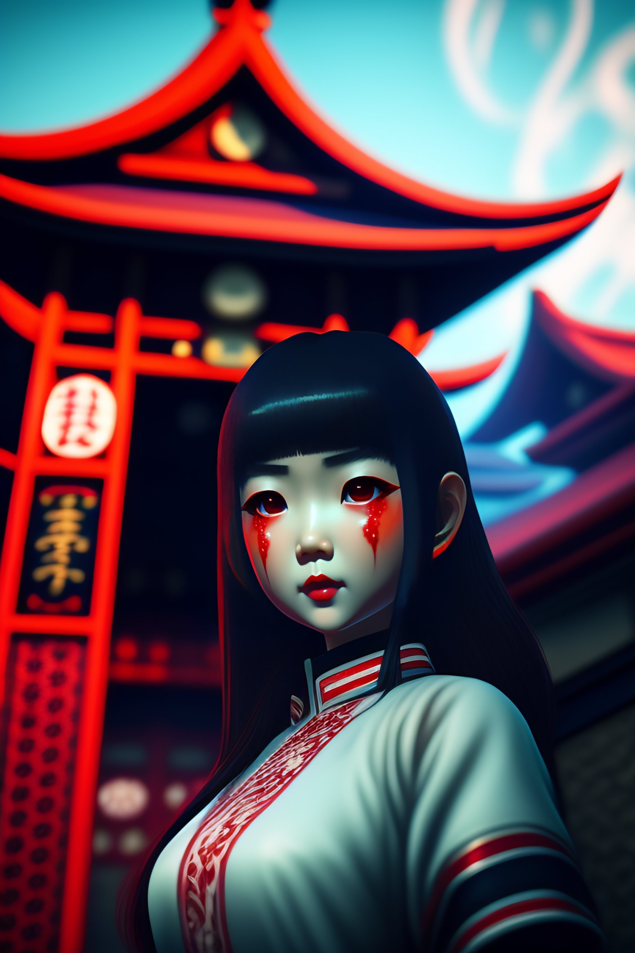 Lexica - A comic book style japanese horror bloody girl with large eyes ...