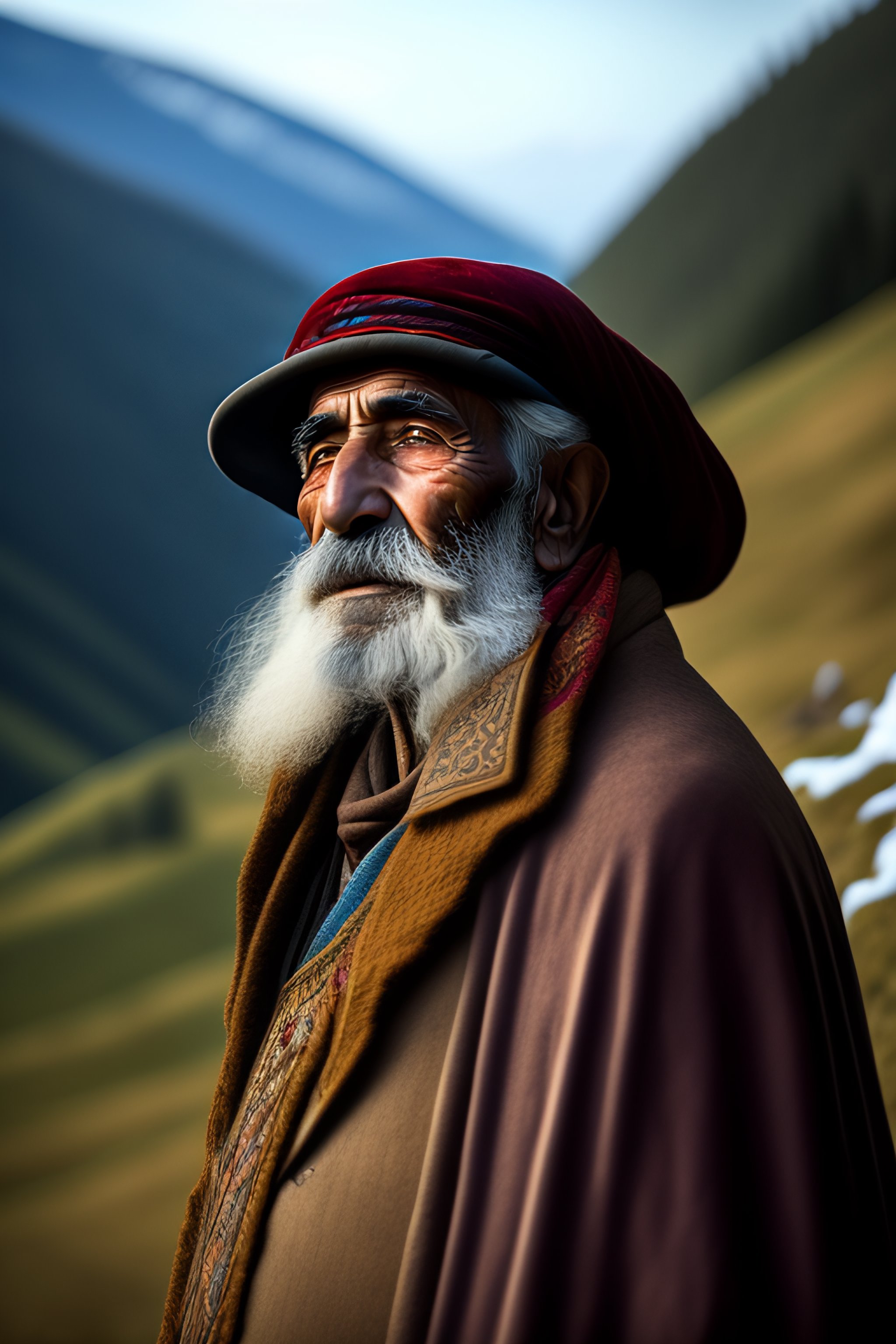 Lexica - Turkish old man shepard in karadeniz mountains, dark details