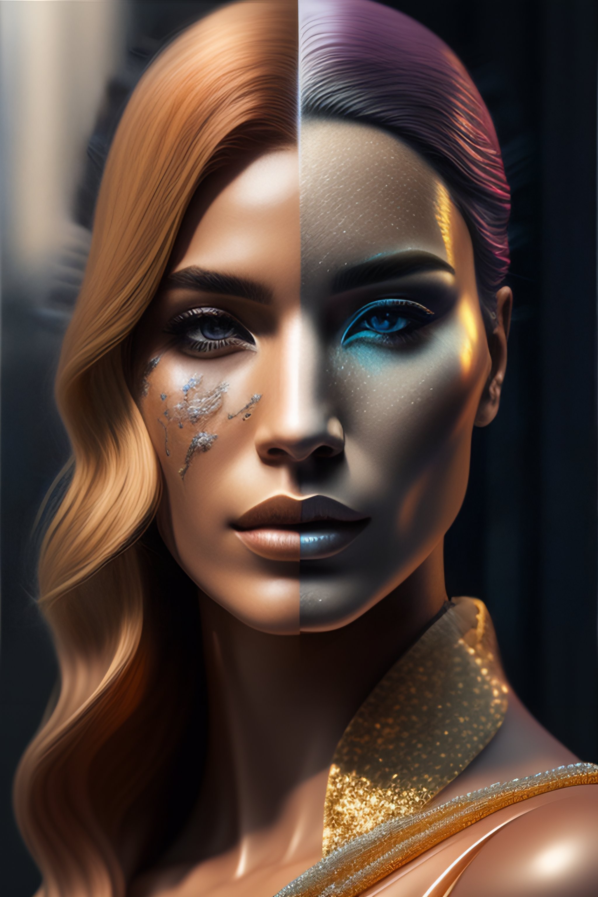 Lexica - Half man face half woman marble mask shattered on the ground ...