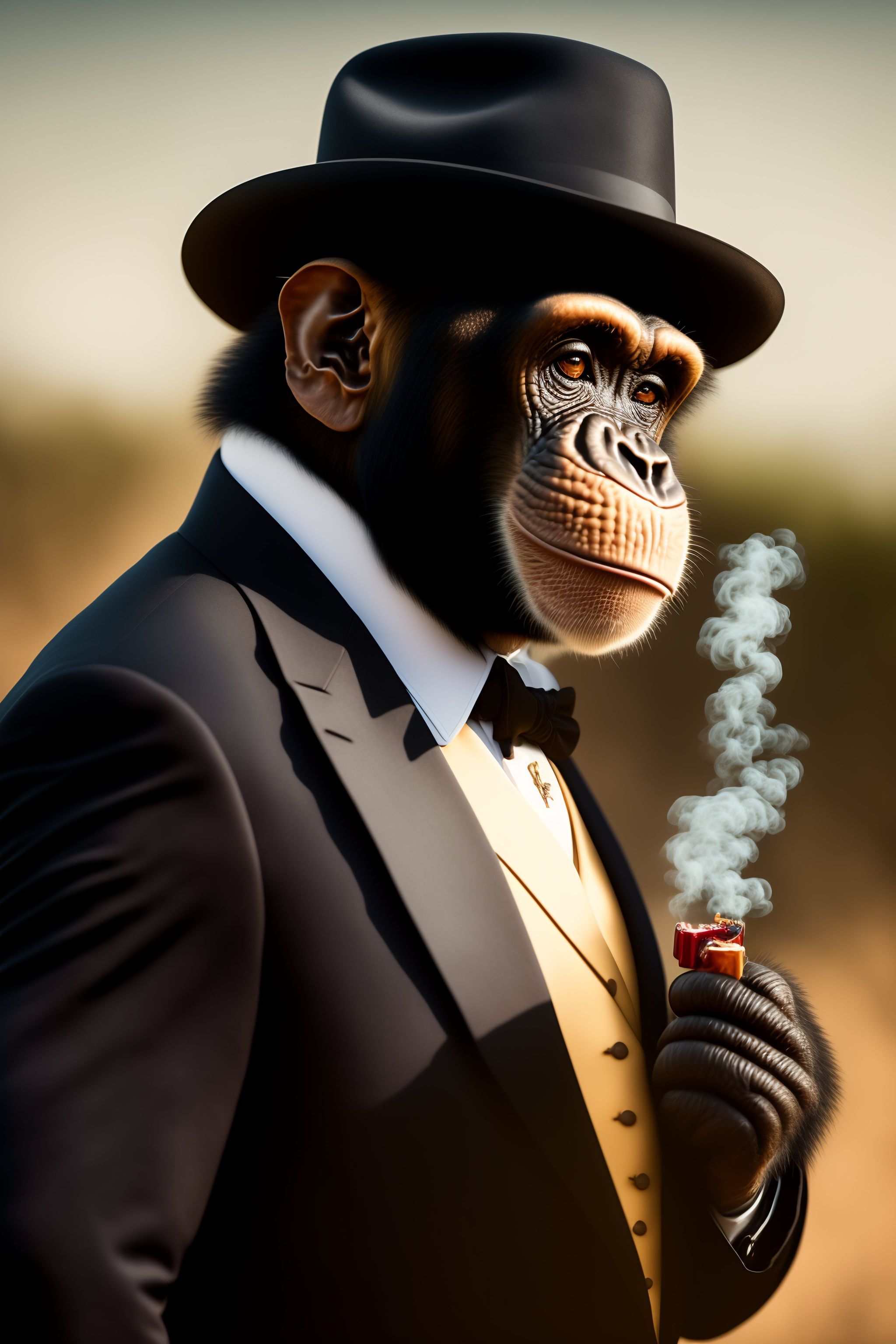 Lexica - Portrait of a chimp as smoking and looking like a al capone
