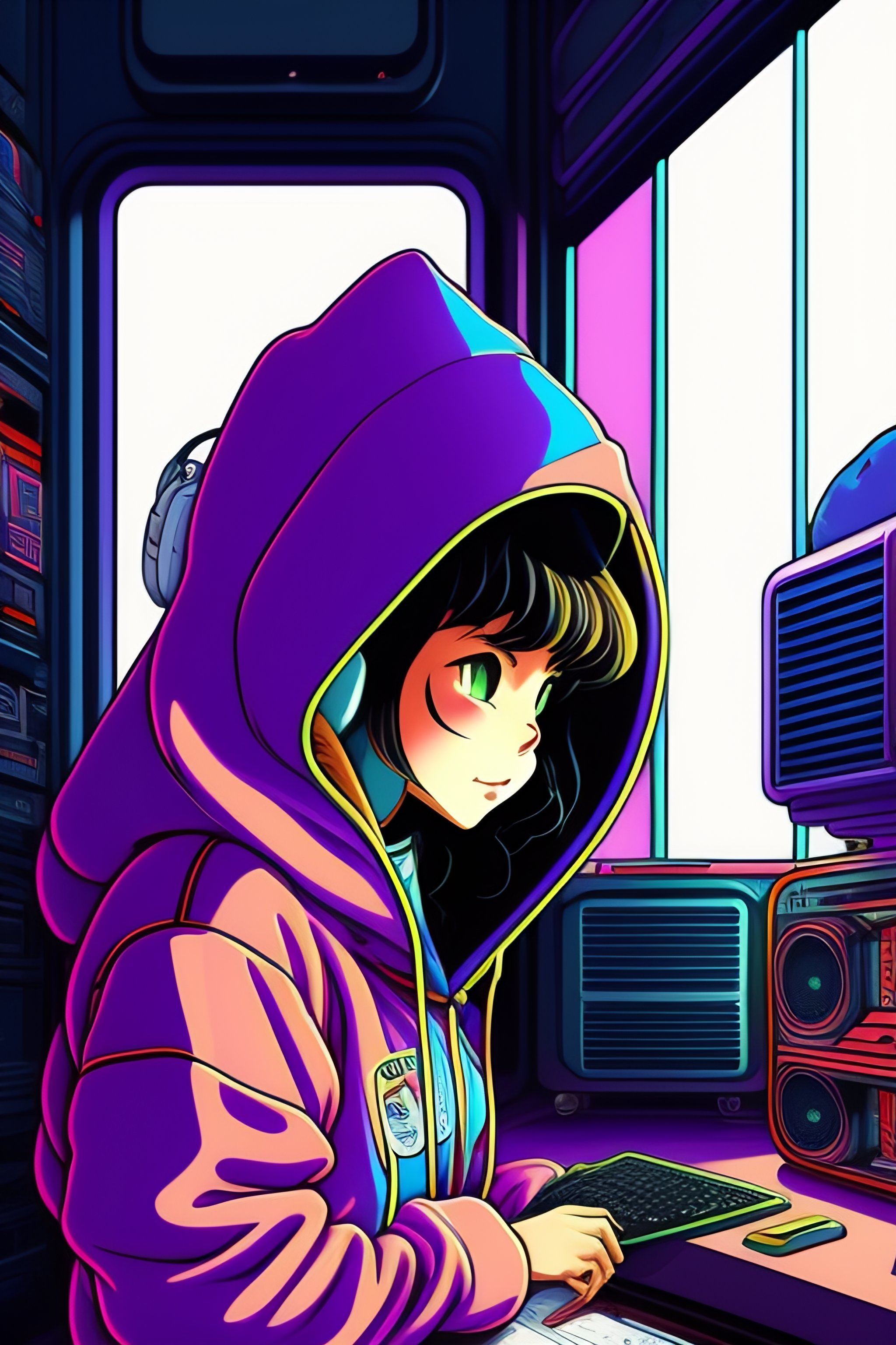 Lexica - Cat wearing hoodie,in the style of 80's vintage anime,retro ...