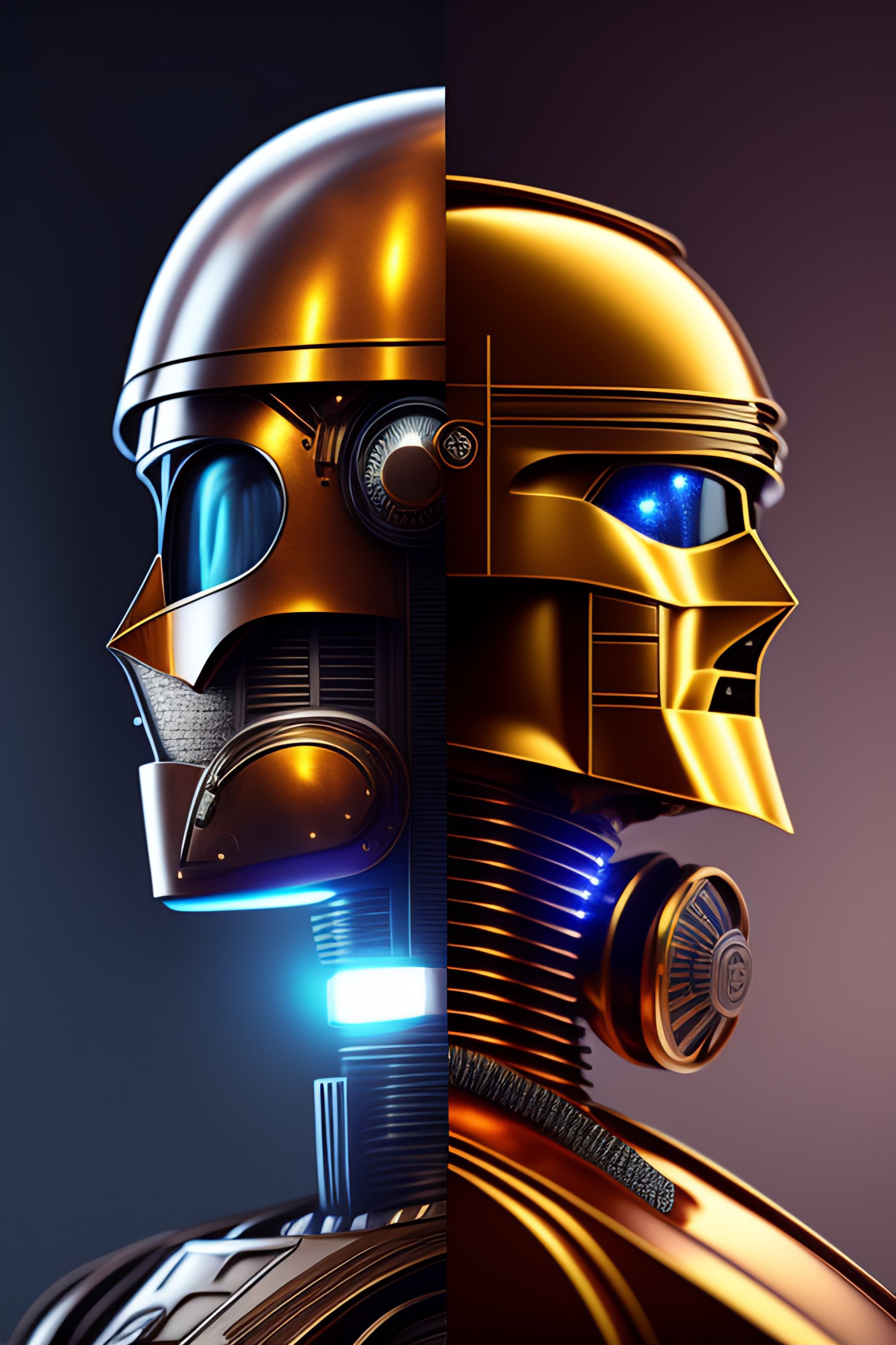Lexica - Robot illustration with two faces, male and female face ...