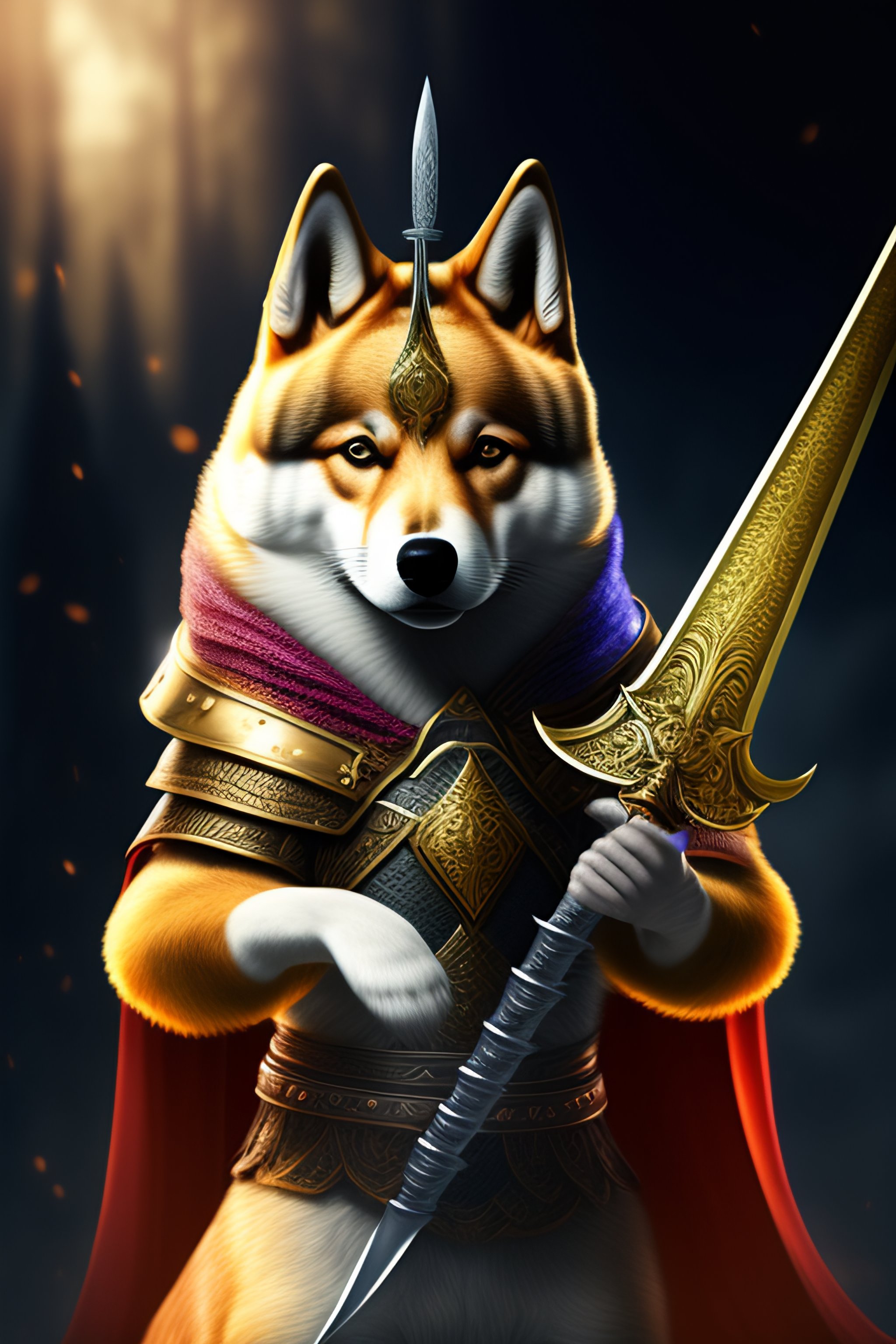 Lexica - A Doge Warrior holding a magic sword.