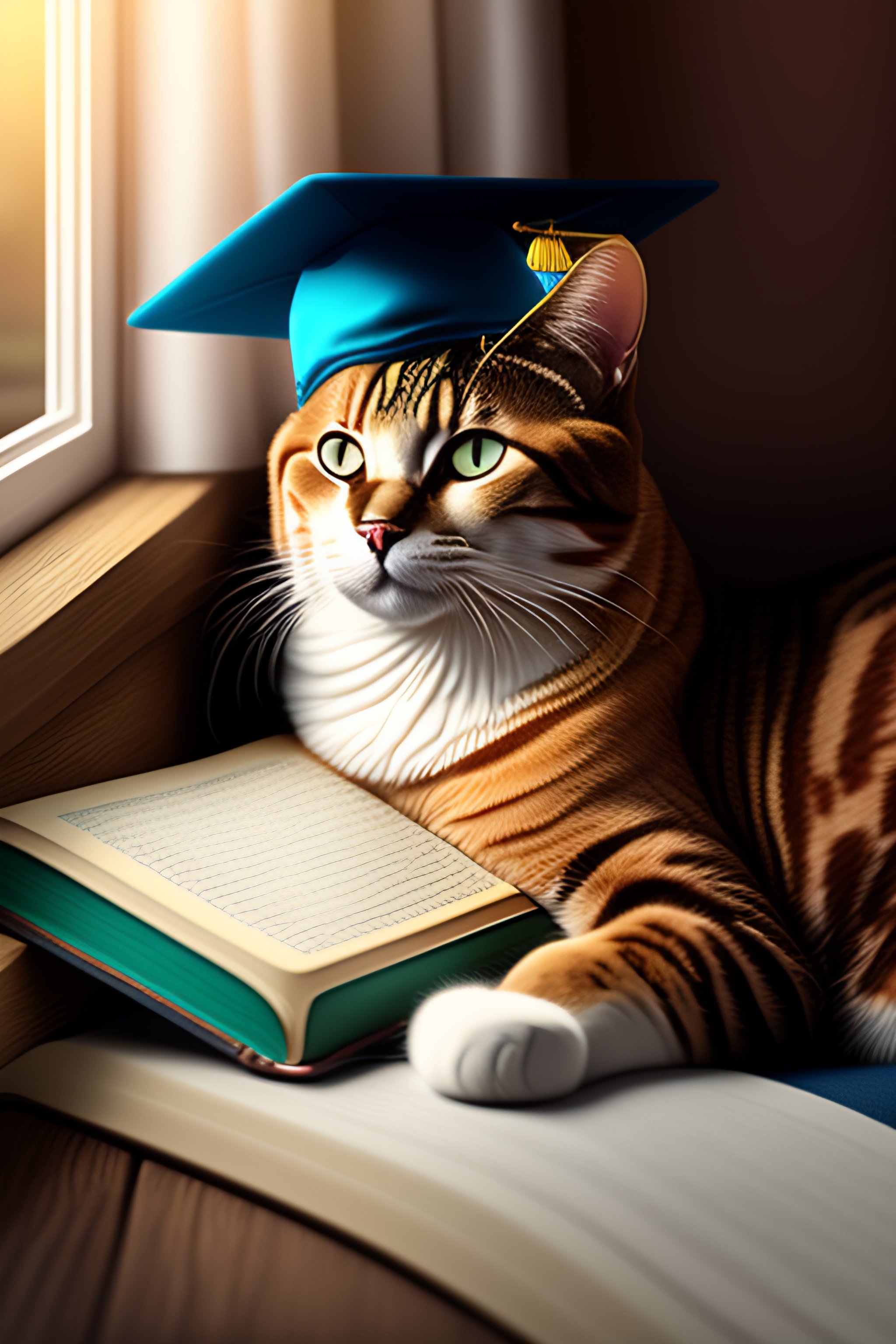 Lexica - Cat, study, graduation hat, book, anime, carttoon