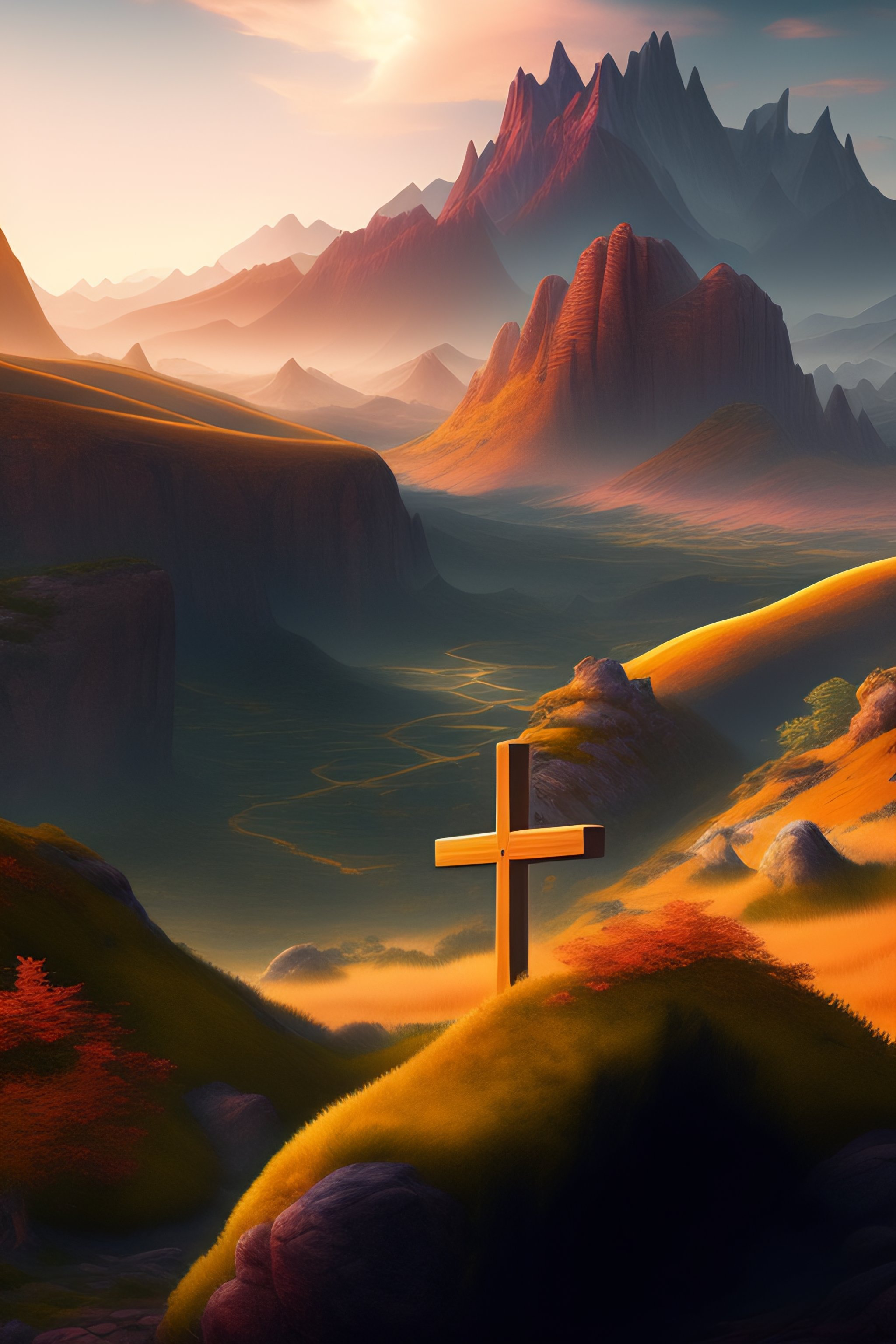 Lexica - Fantasy landscape and an cross in the terrain, digital art, 8k ...