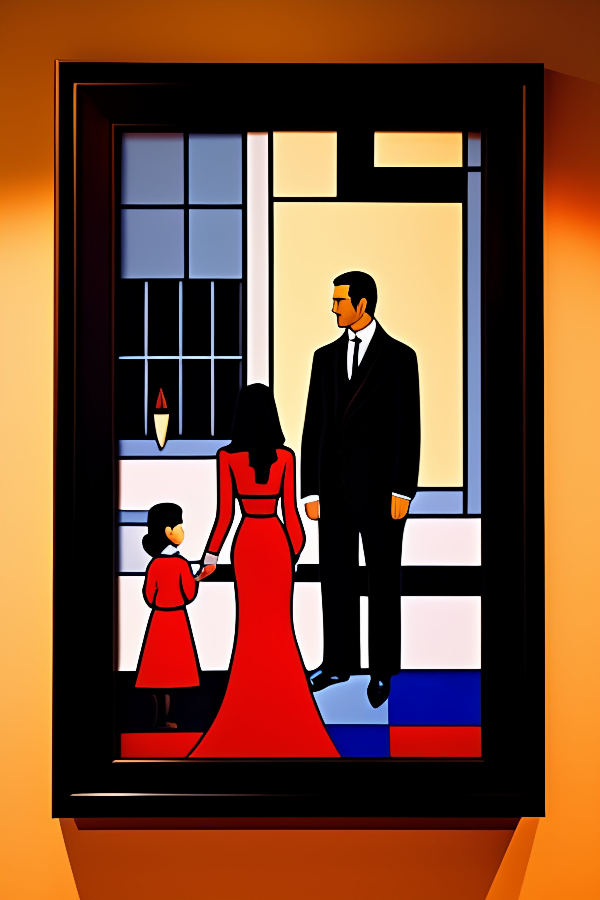 Lexica - A framed painting of piet mondrian about a family dinner