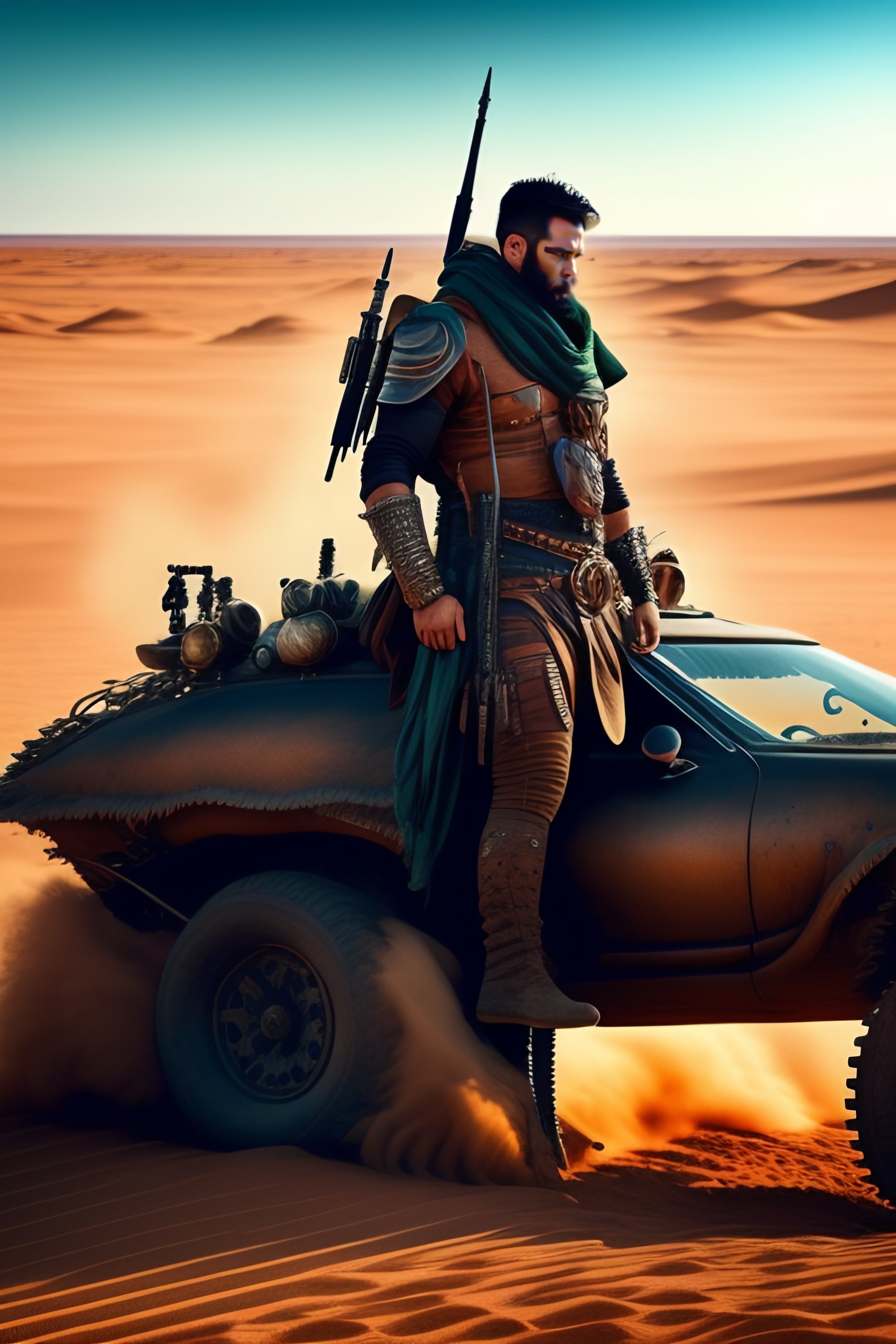 Lexica - People dressed like mad max hunting in the desert