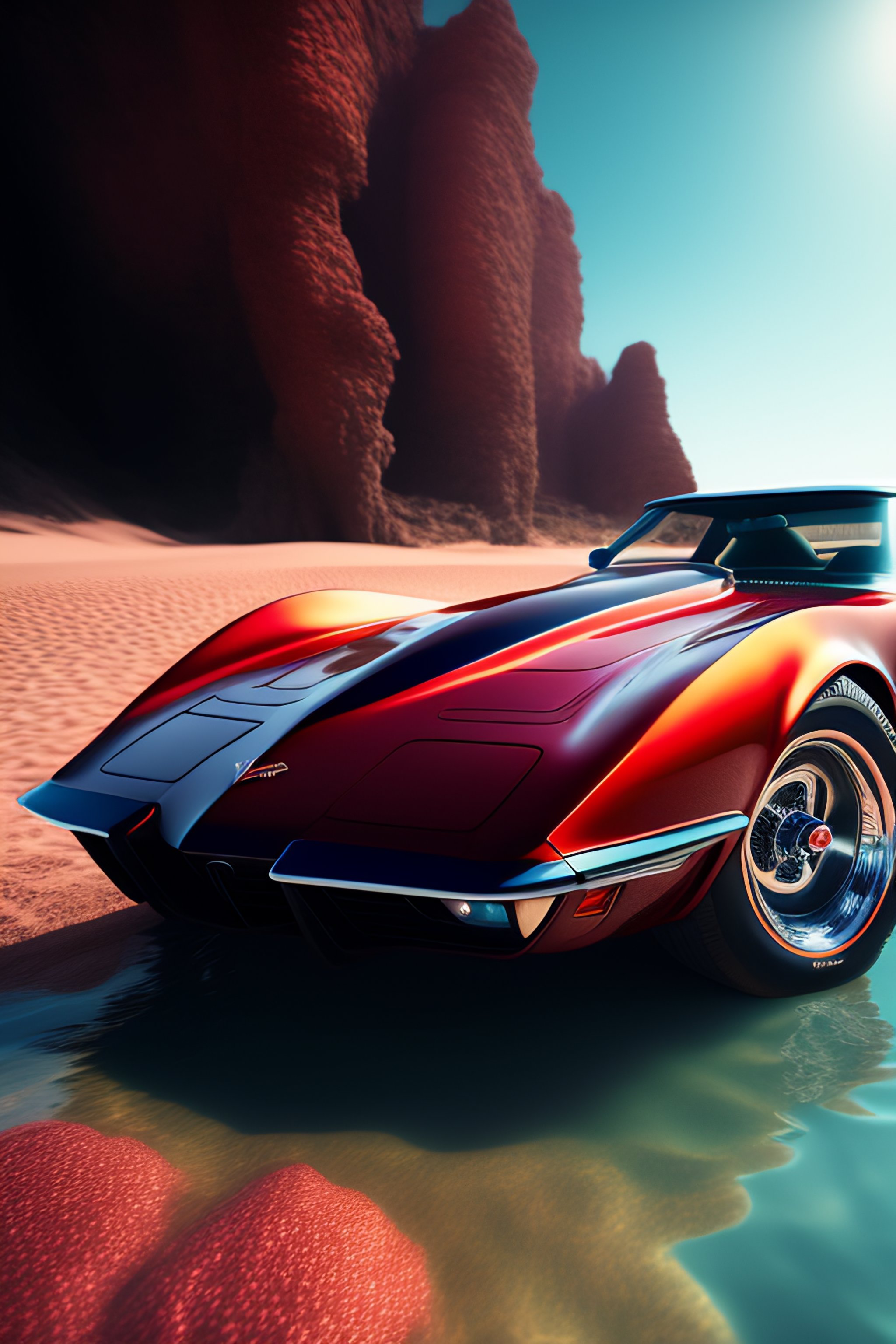 Lexica - Burgundy 1974 Corvette, car underwater, sitting on ocean floor ...