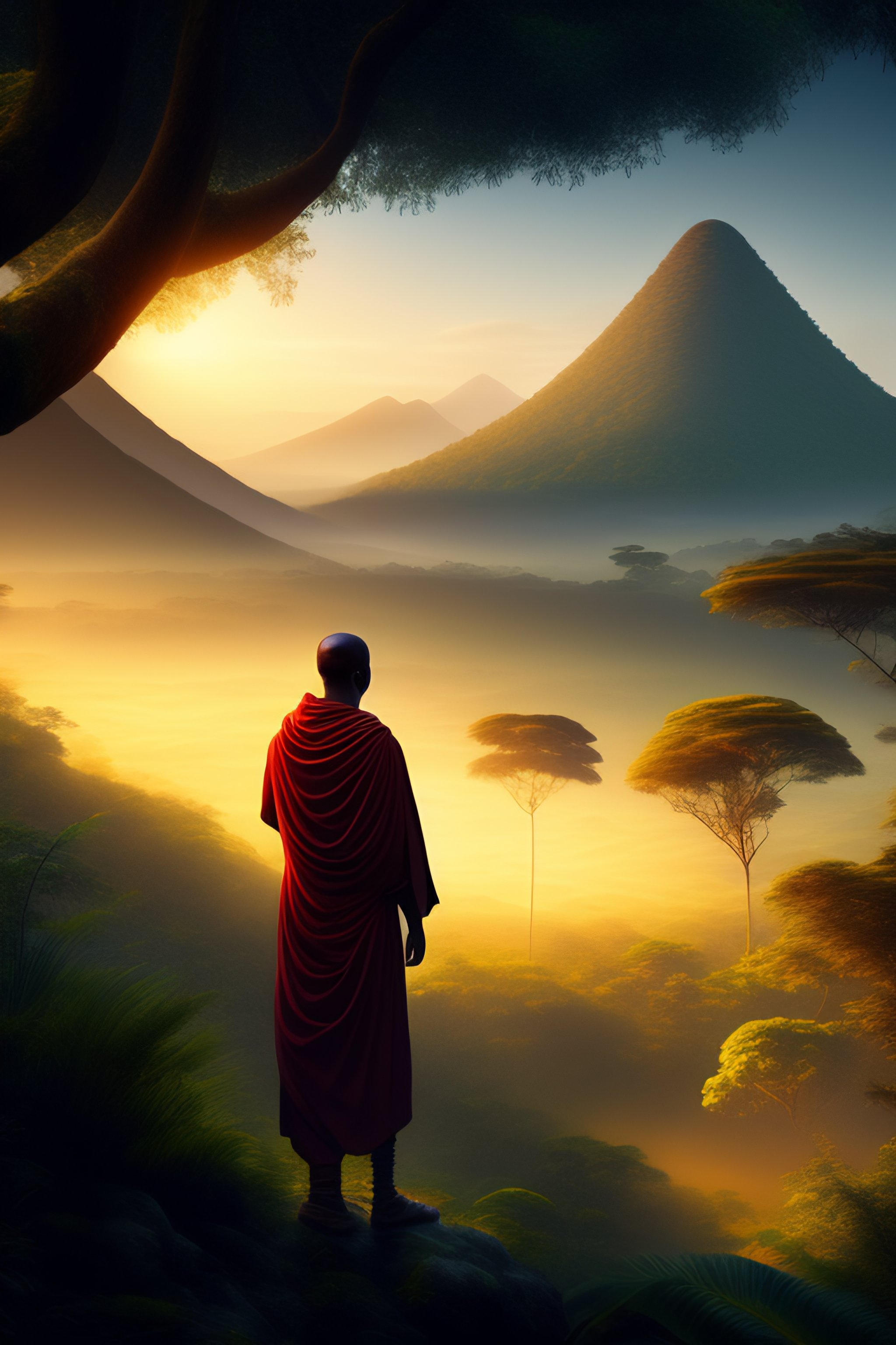 Lexica - An ethiopian monk in the forest during a beautiful sun rise ...