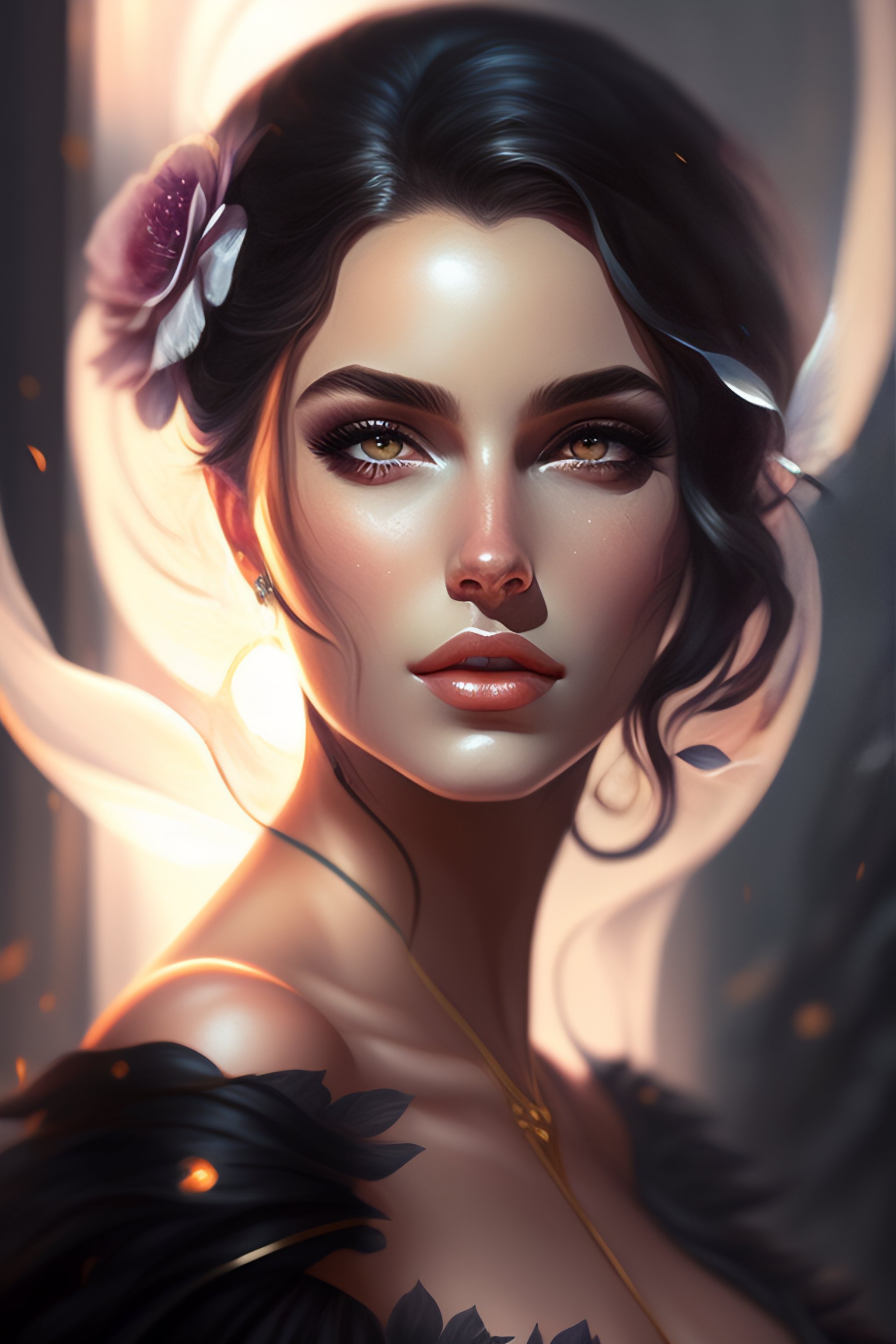 Lexica - Woman in charlie bowater style + black petals scattered on a ...